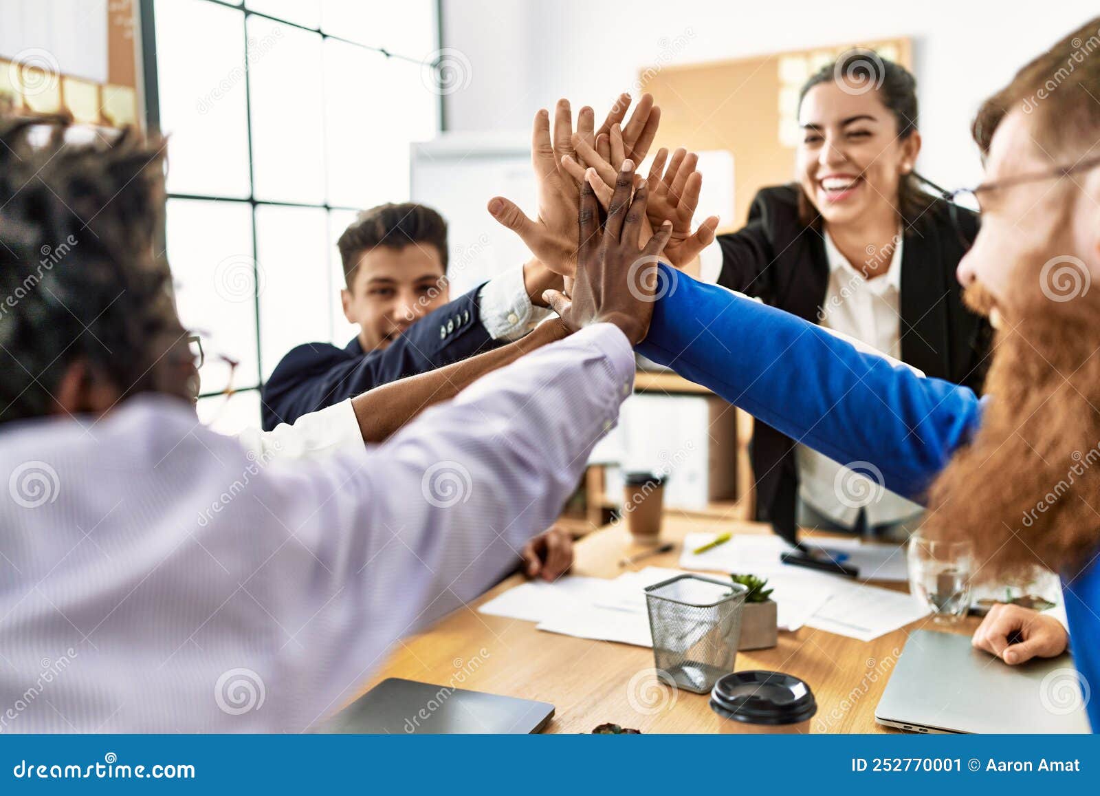 Group of Business Workers Smiling Happy Celebrating with Hands Together ...