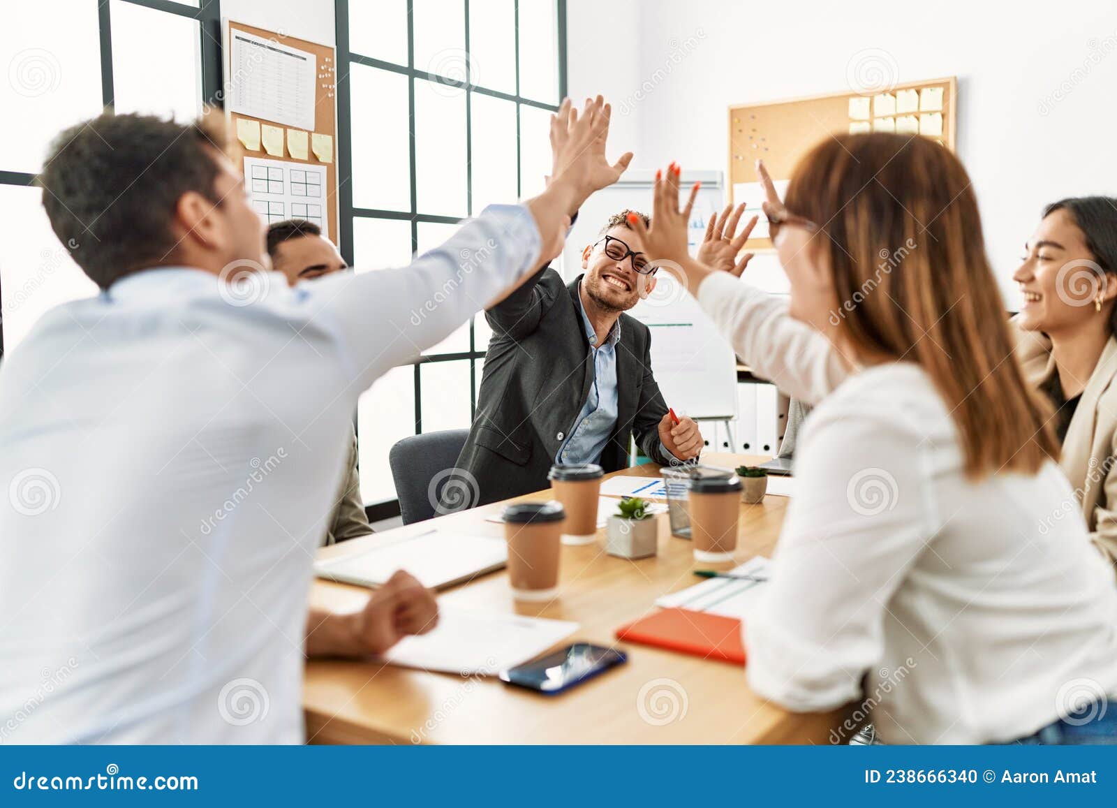 Group of Business Workers Smiling Happy Celebrating High Five at the ...
