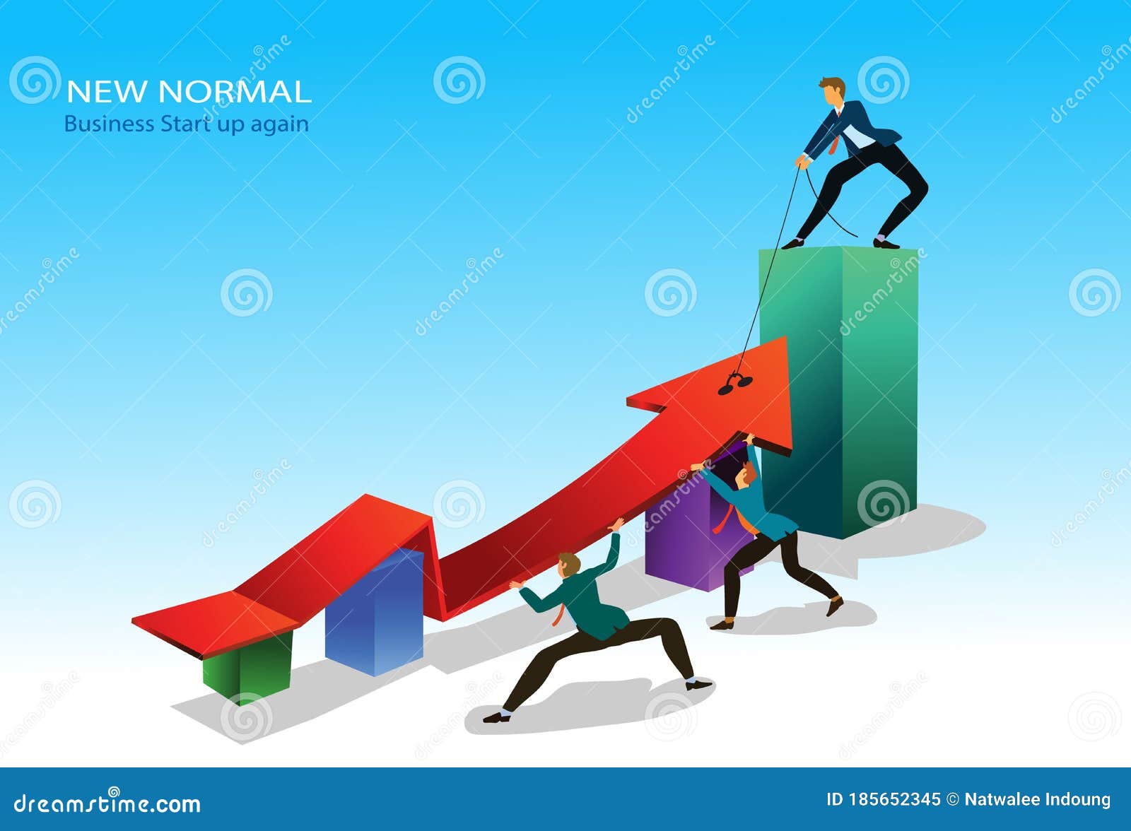 Group of Businessman Pulling for Change of a Direction Arrow. New ...