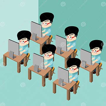 Group of Businessman Using Pc Computer in Office Room Workplace Stock ...