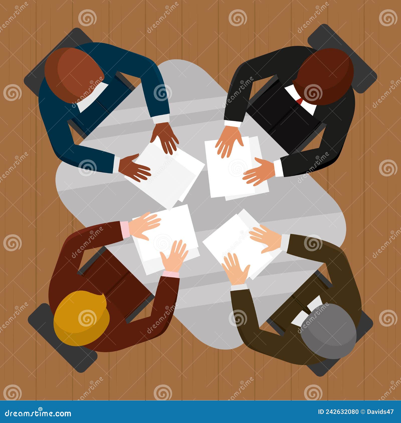 Group of Businessmen Around a Desk Teamwork Concept Vector Stock Vector ...