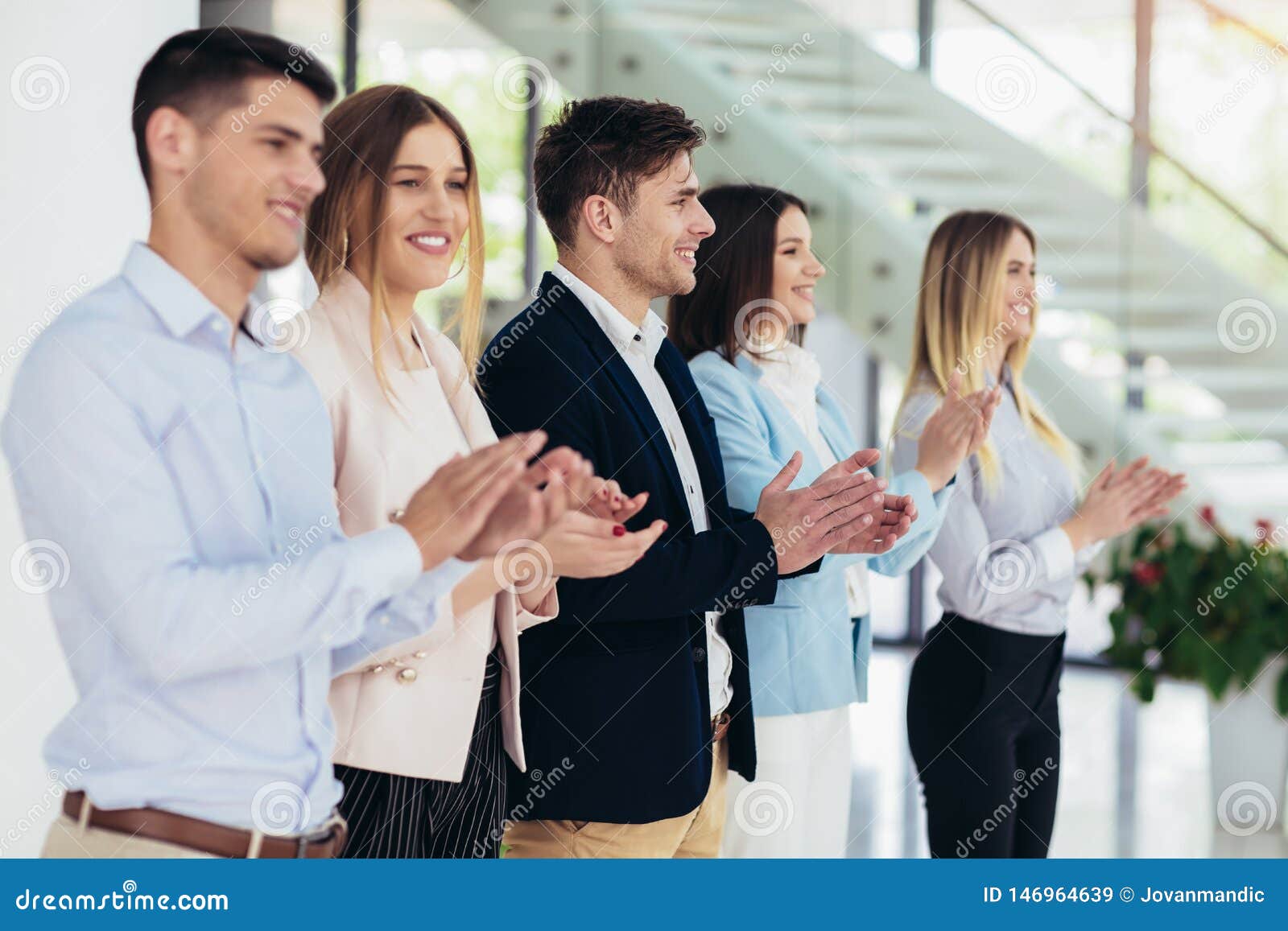 Businesspeople Clapping in Office Stock Image - Image of caucasian ...