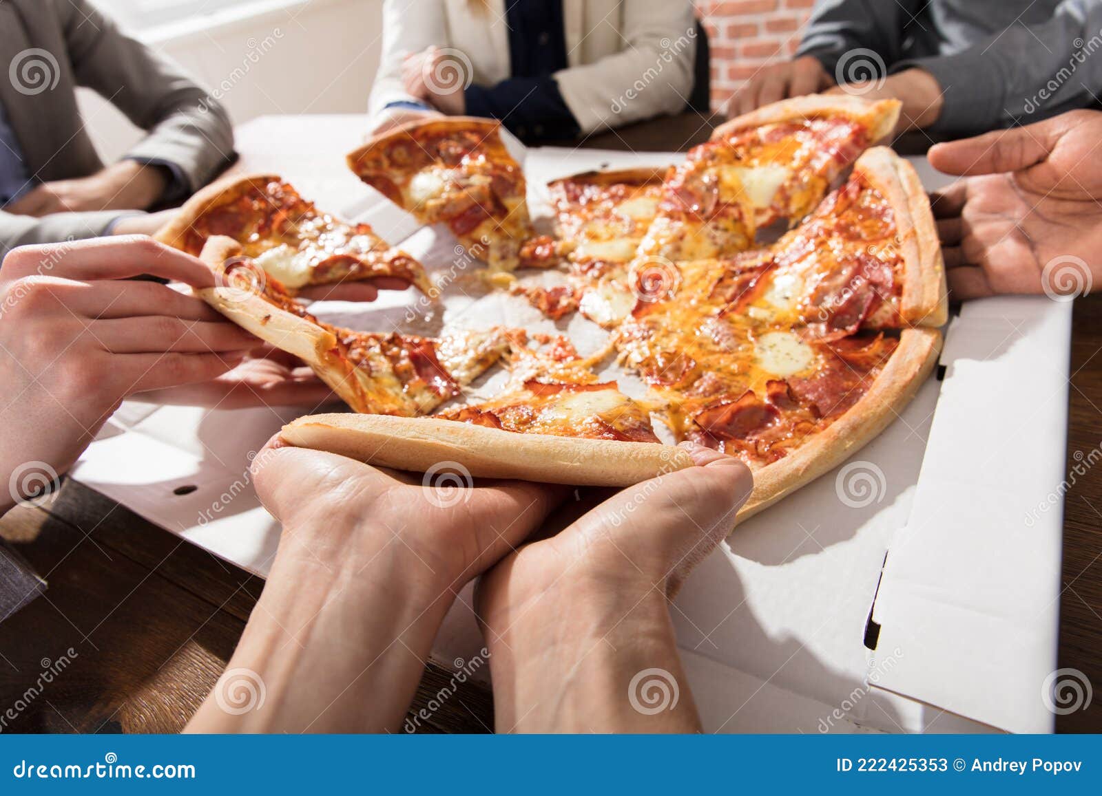 Group of Businesspeople Eating Pizza Stock Image - Image of cheese ...