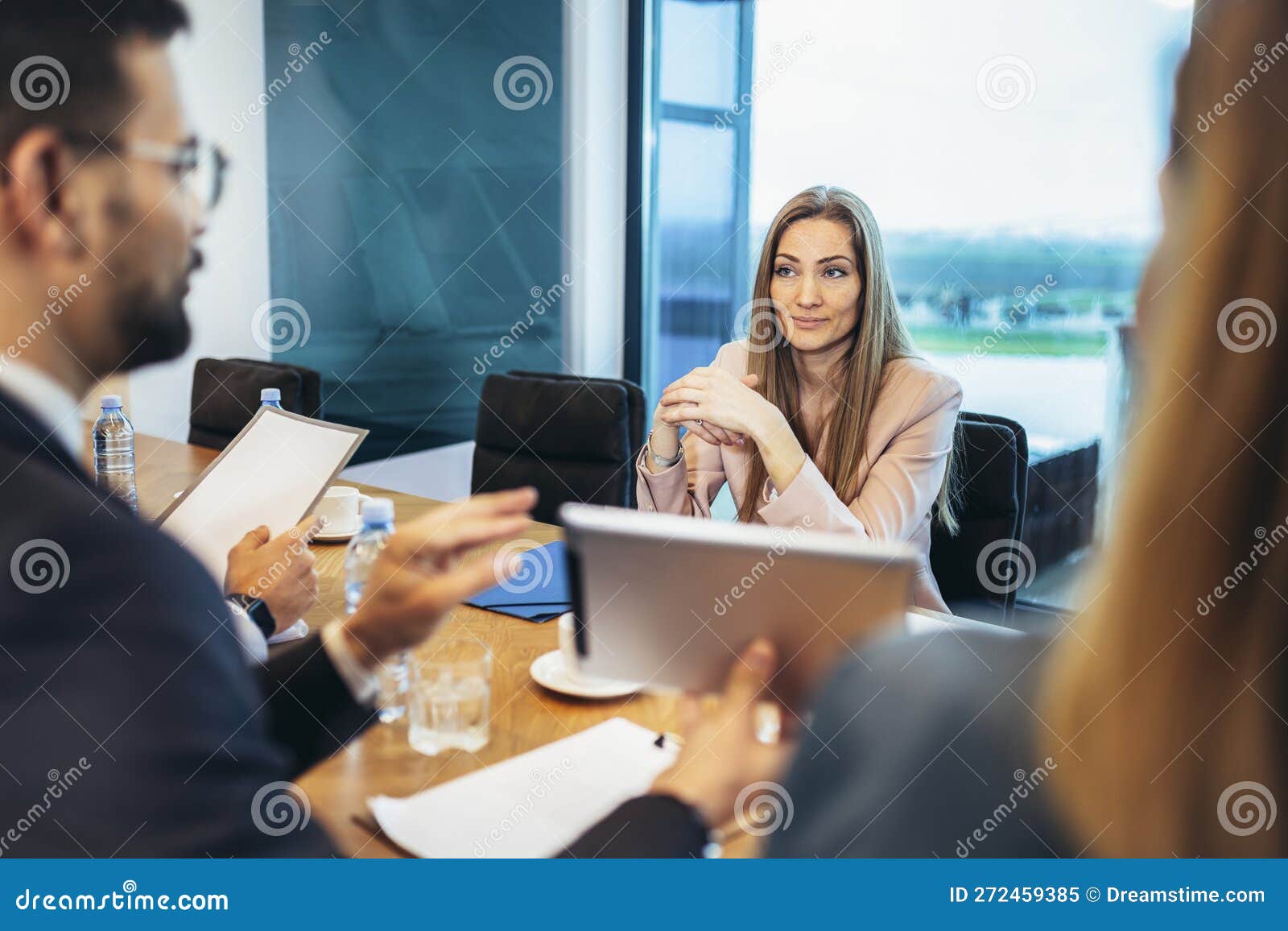 Businesspeople Having a Briefing in a Boardroom. Businesspeople Working ...