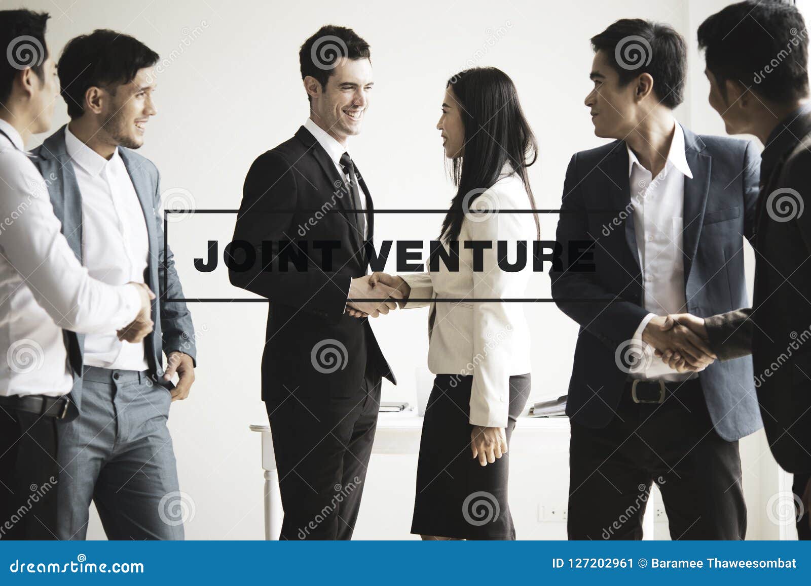 Group of Businesspeople Making Handshake in Office. Joint Venture ...