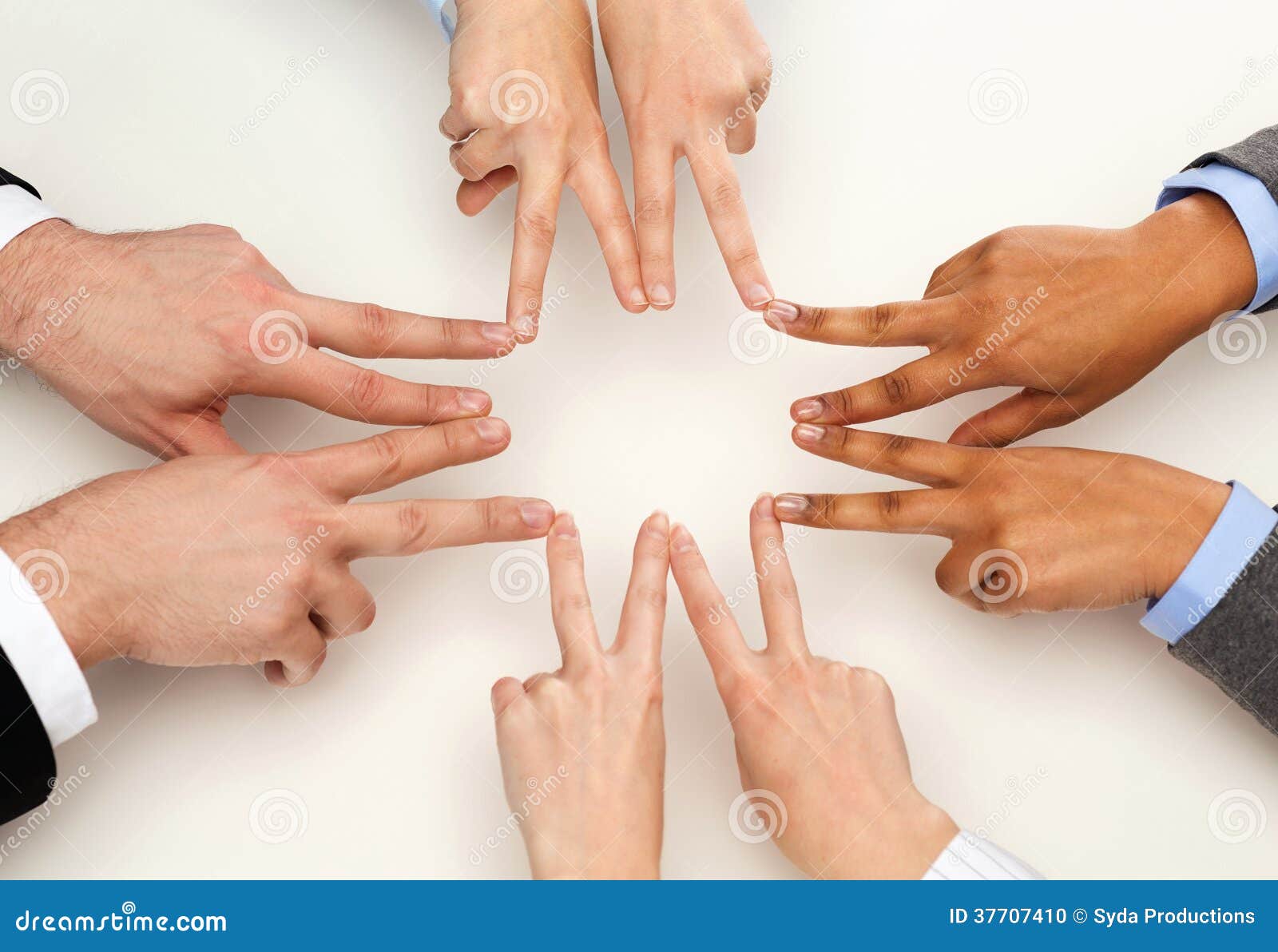 Group of Businesspeople Showing V-sign Stock Photo - Image of ...