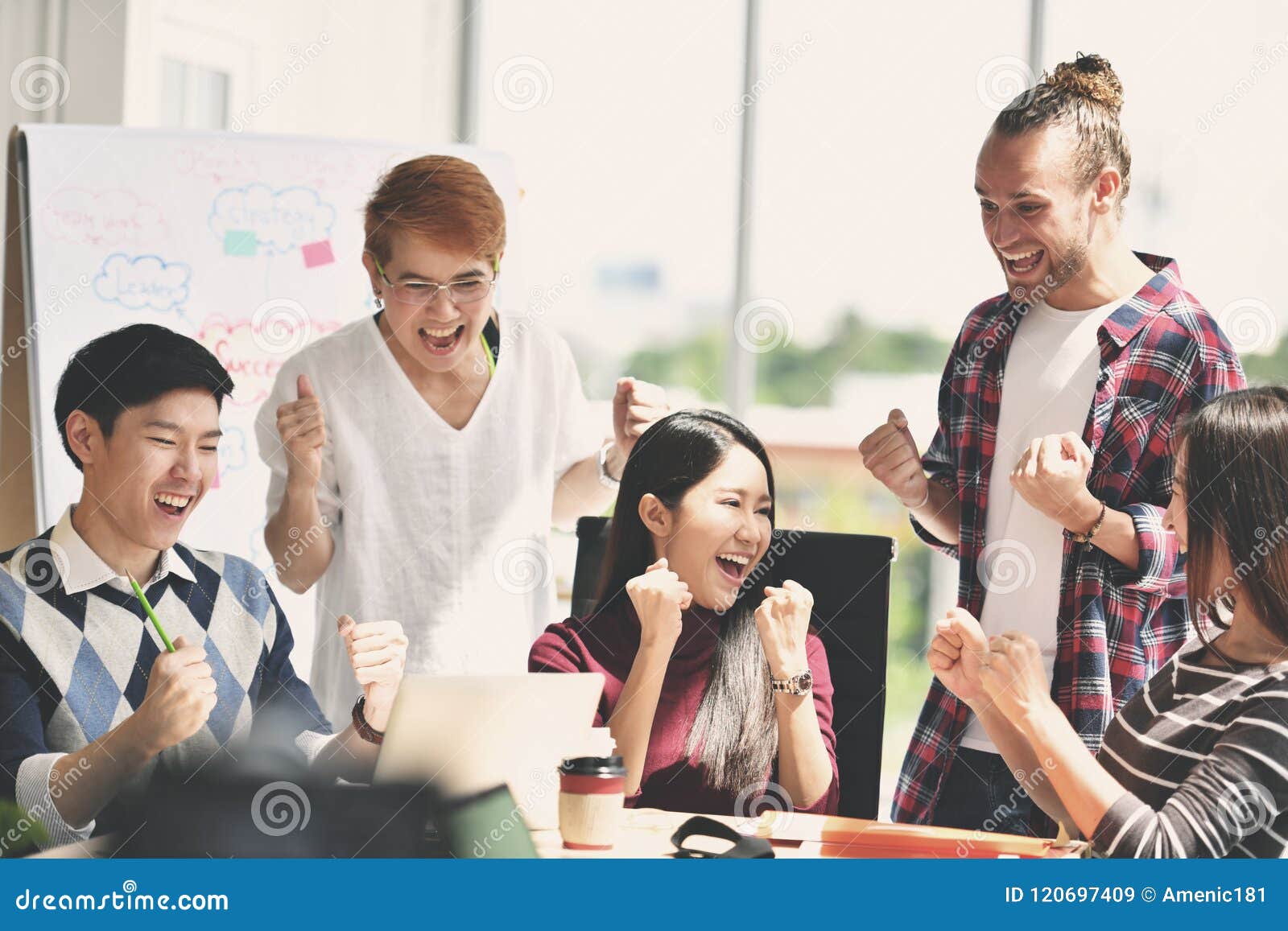 Group of Businesspersons Feeling Happy and Cheering Successful Work ...