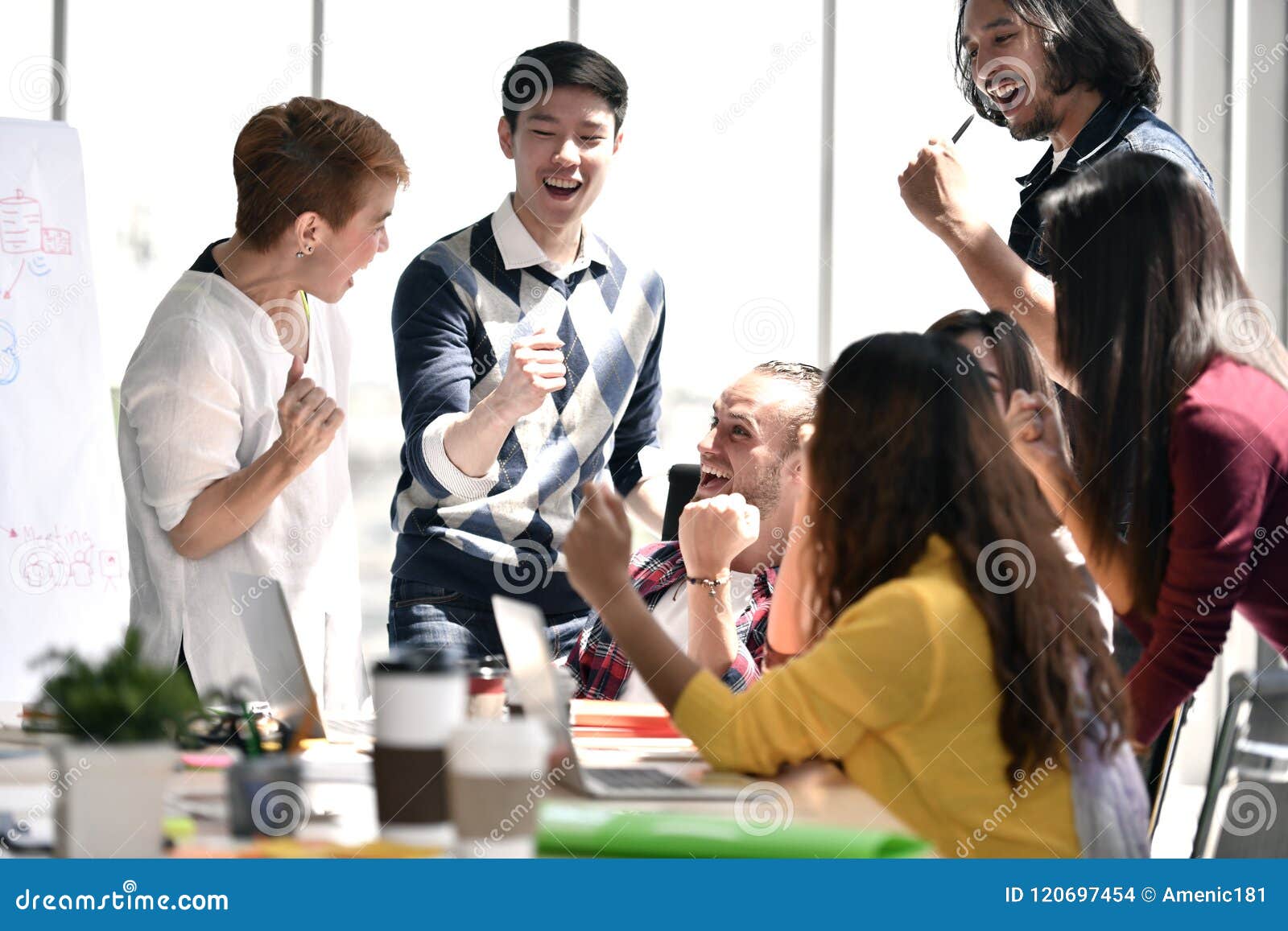 Group of Businesspersons Feeling Happy and Cheering Successful Work ...