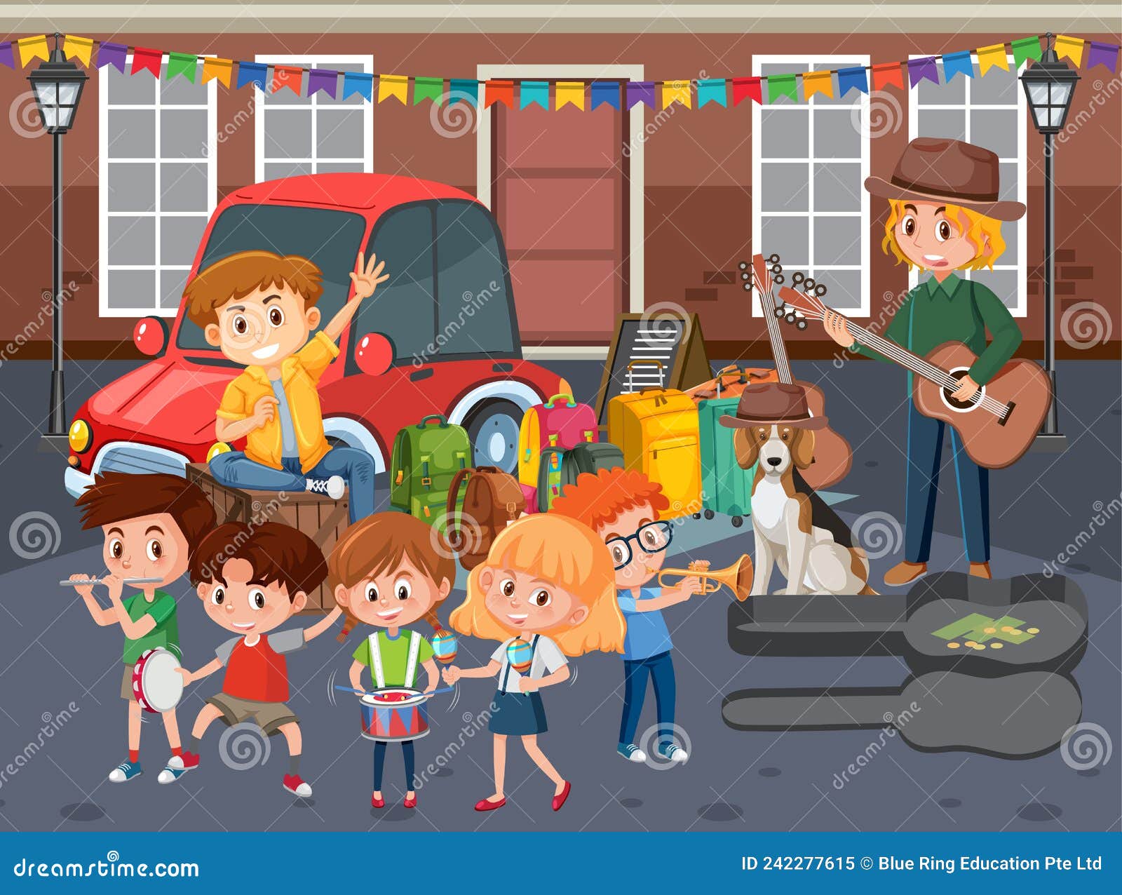 A Group of Buskers Perform at the Street Stock Vector - Illustration of ...