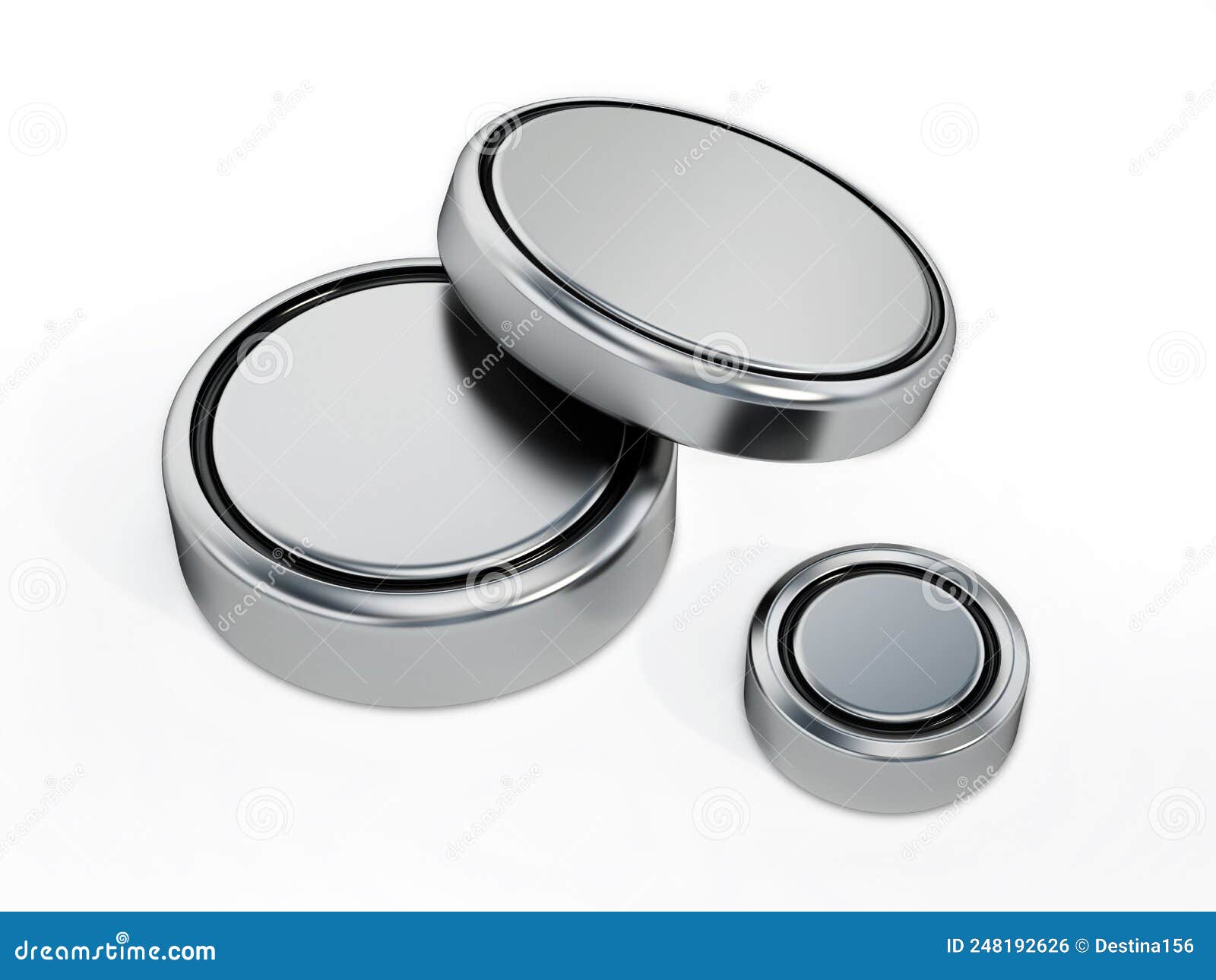 Group of Button Cells Isolated on White Background. 3D Illustration ...