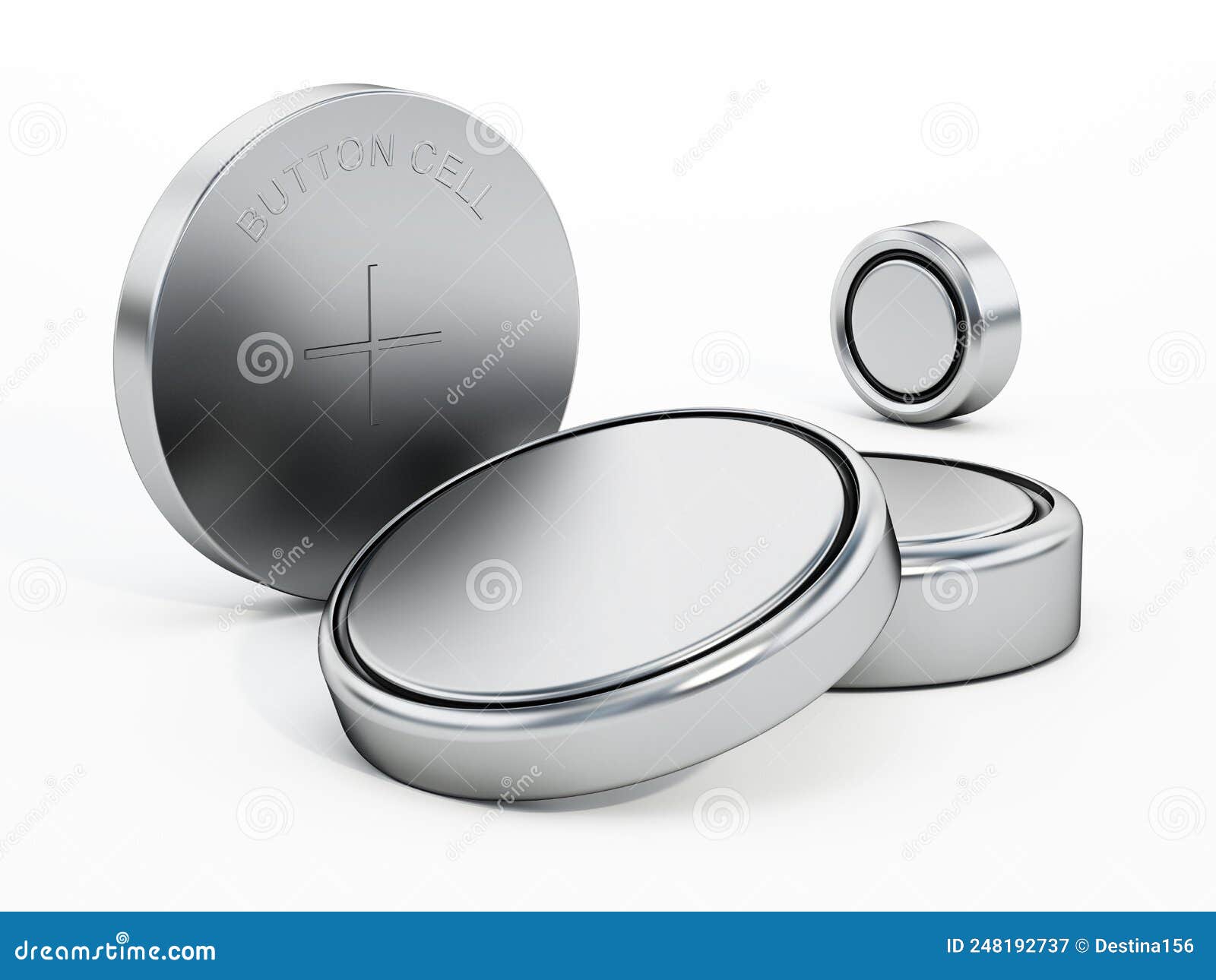 Group of Button Cells Isolated on White Background. 3D Illustration ...