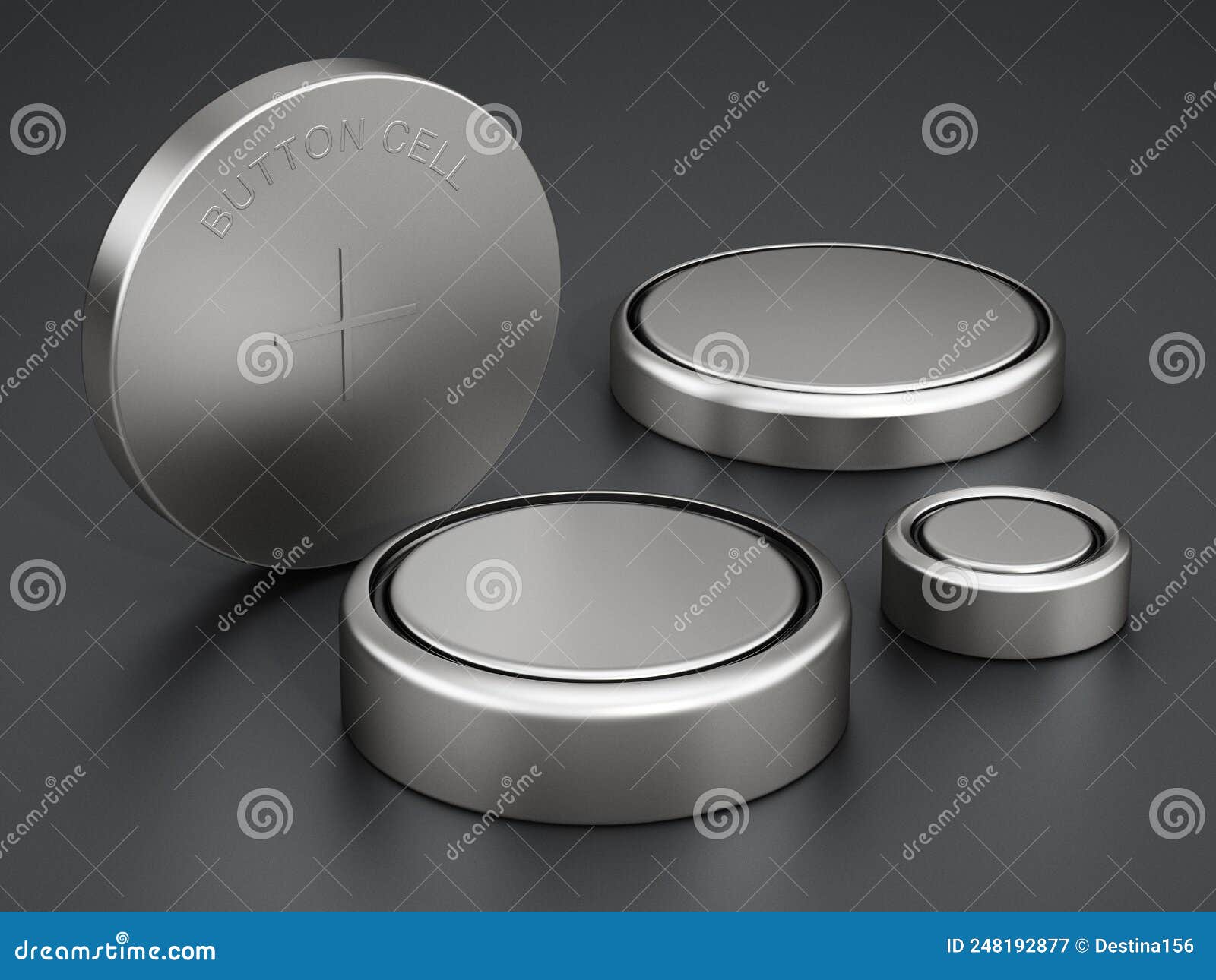 Group of Button Cells Standing on Black Background. 3D Illustration ...