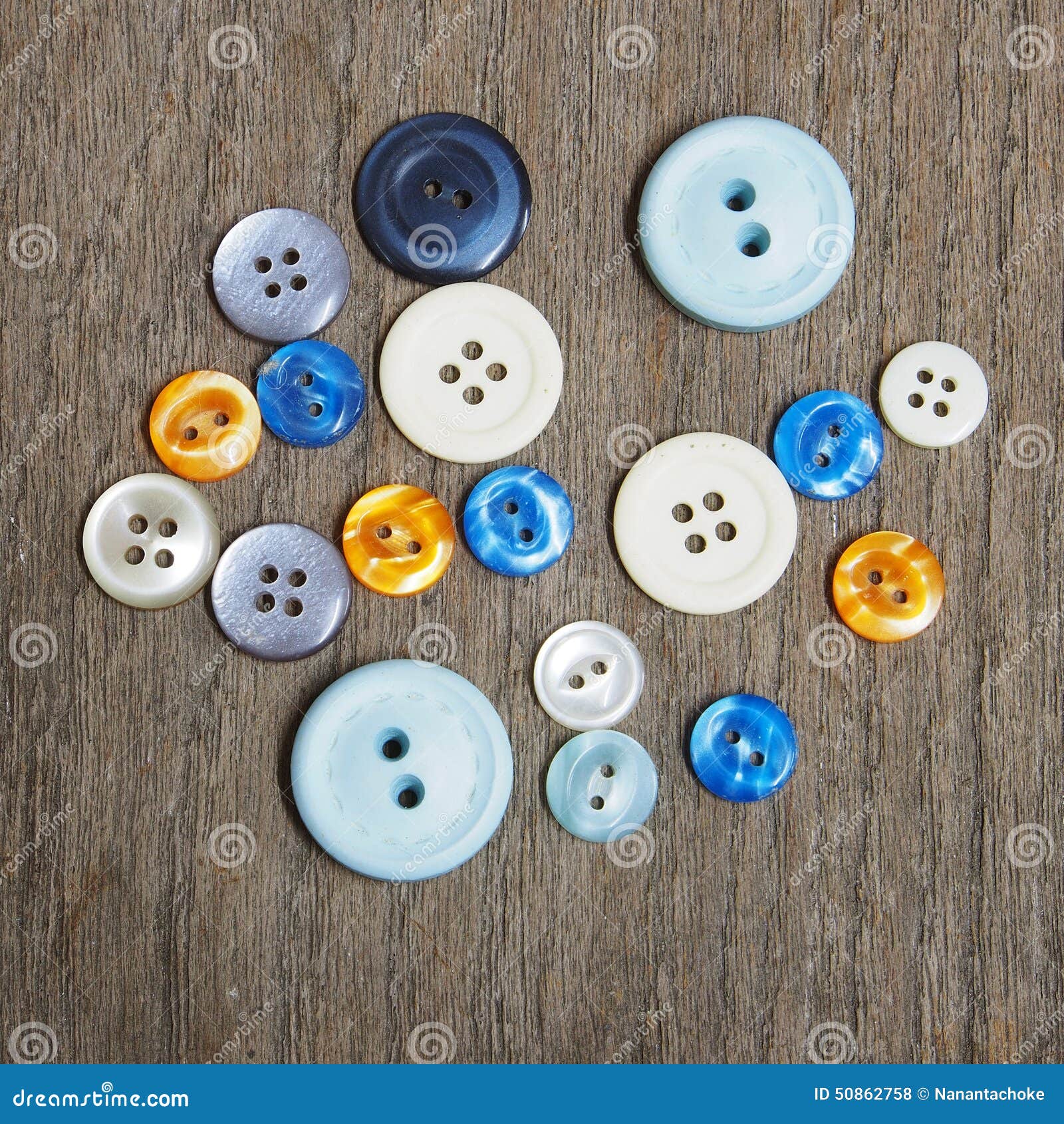 Group of Buttons on the Wooden Table Stock Photo - Image of fasten ...