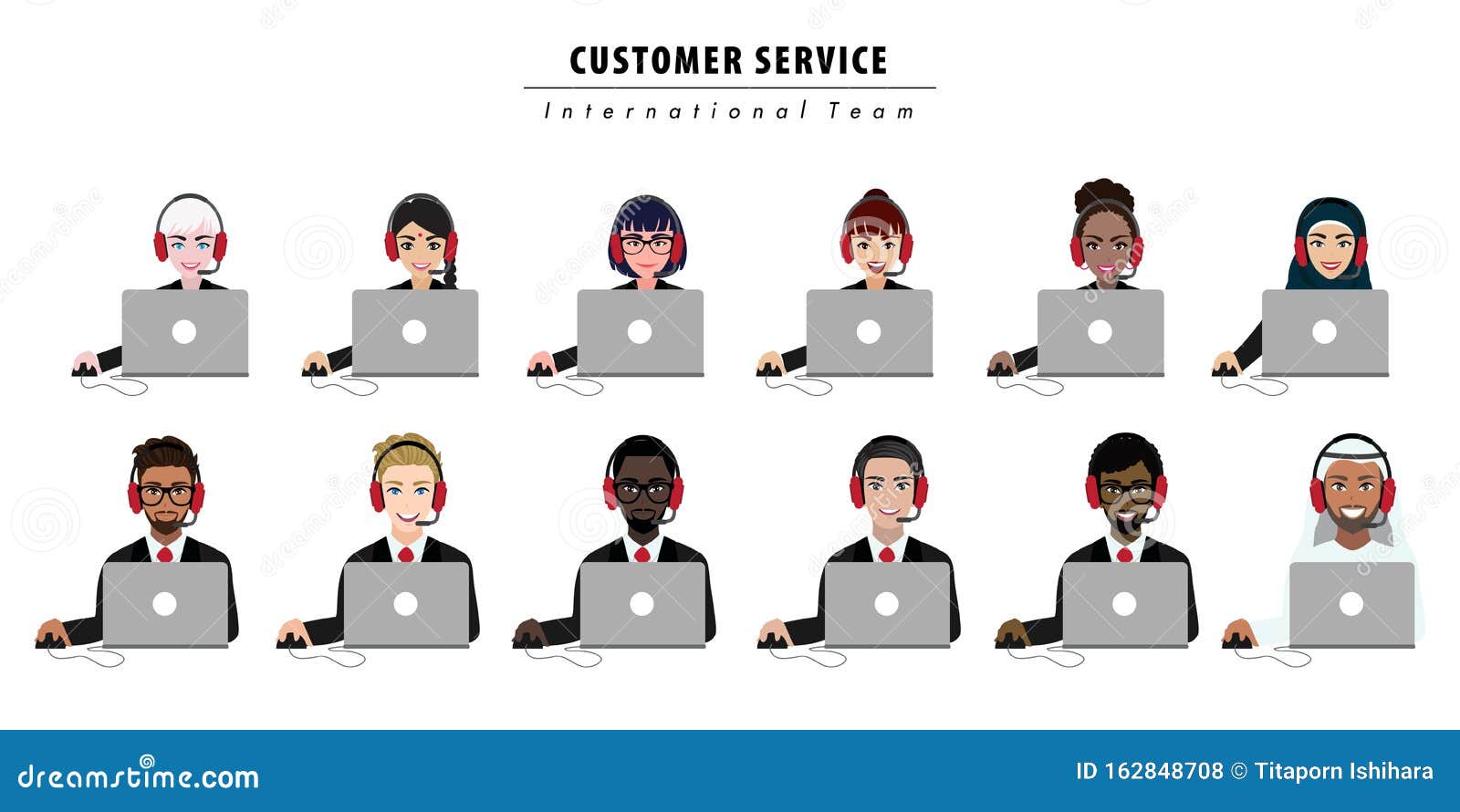 Group of Call Center, Customer Support, Helpdesk or Service Concept ...