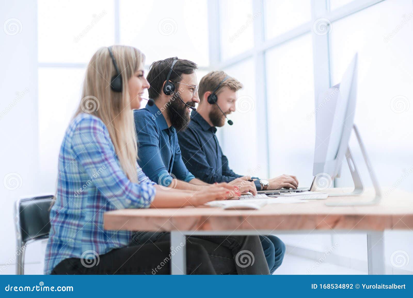 Group of Call Center Employees Working on Modern Computers Stock Photo ...
