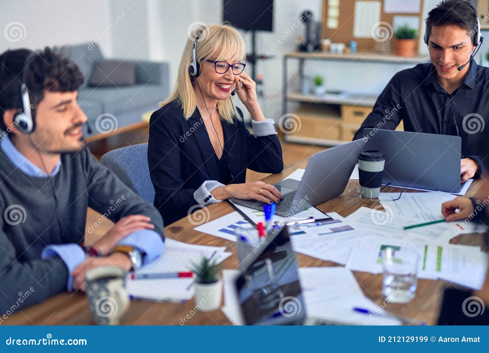 Group of Call Center Workers Smiling Happy and Confident Stock Image ...