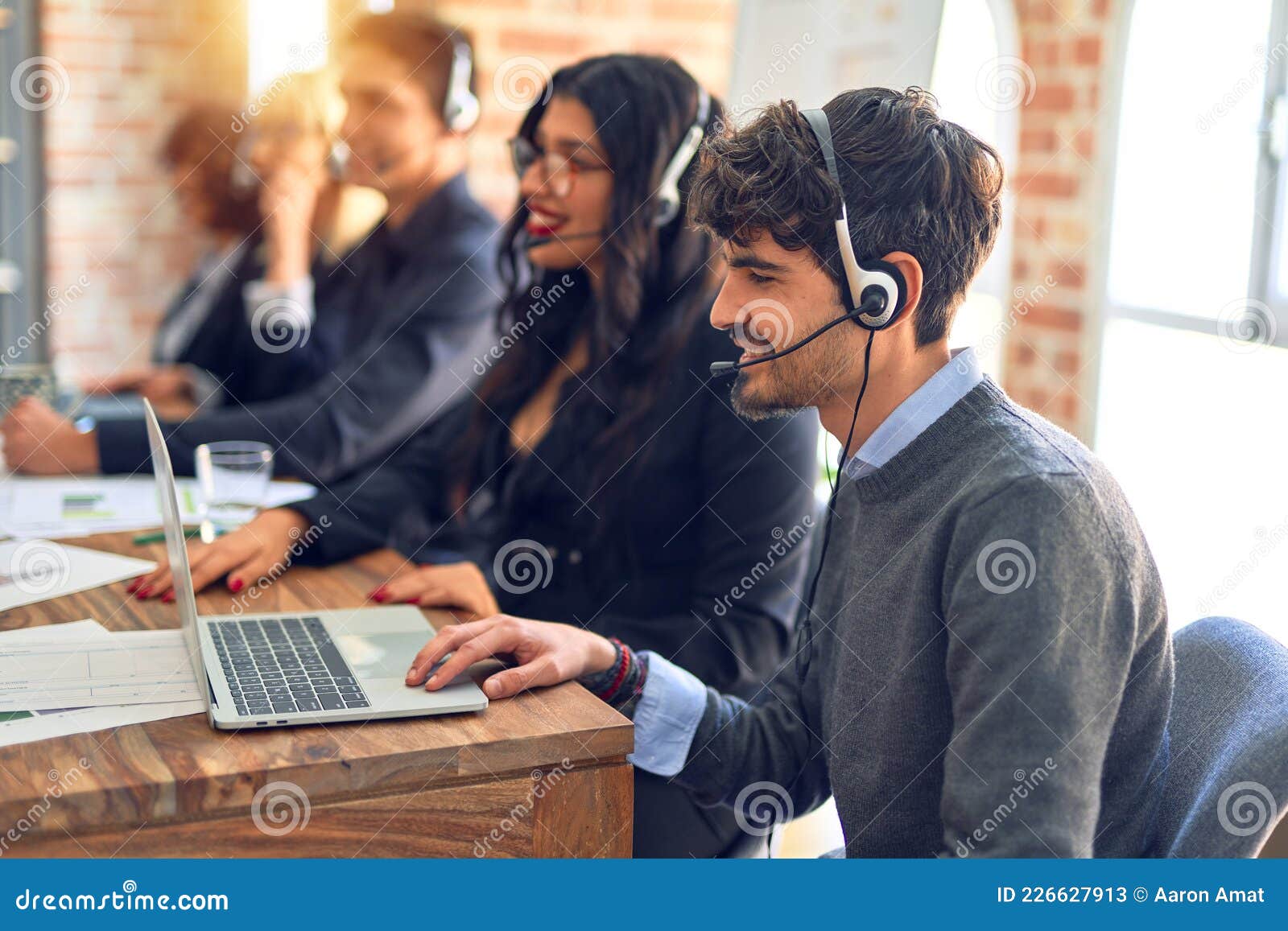 Group of Call Center Workers Smiling Happy and Confident Stock Image ...