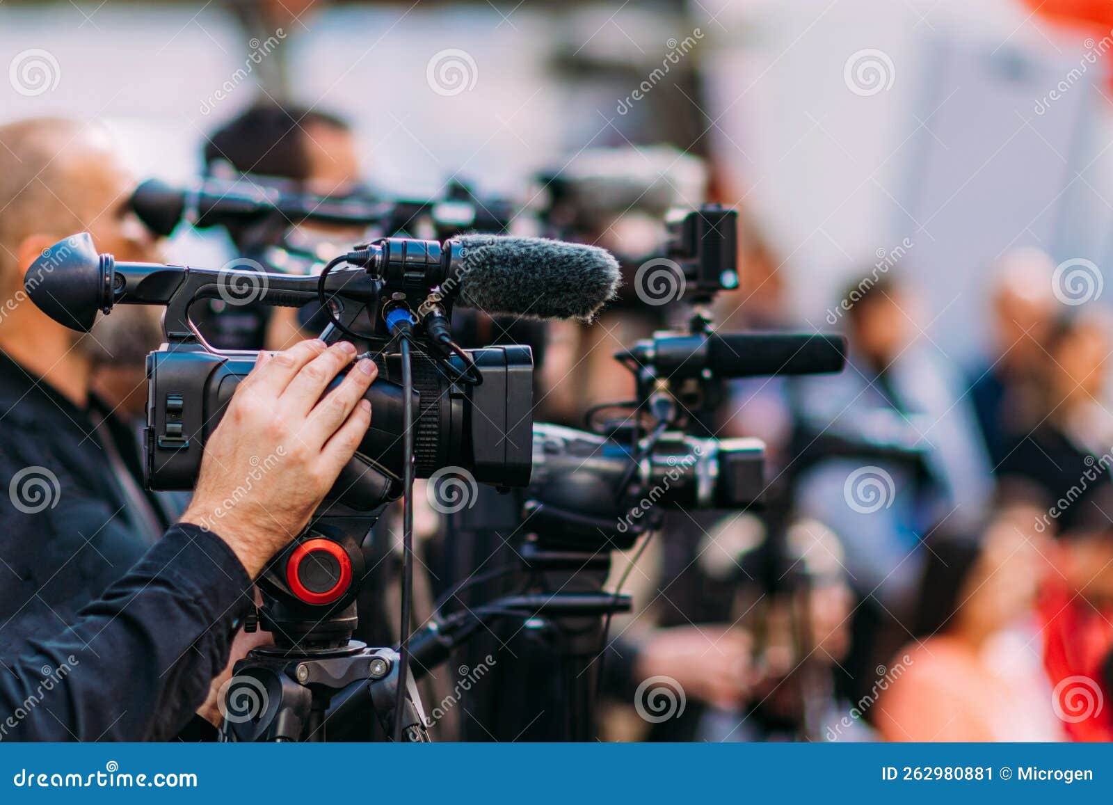 Group of Cameras at an Indoor Event Stock Image - Image of journalist ...