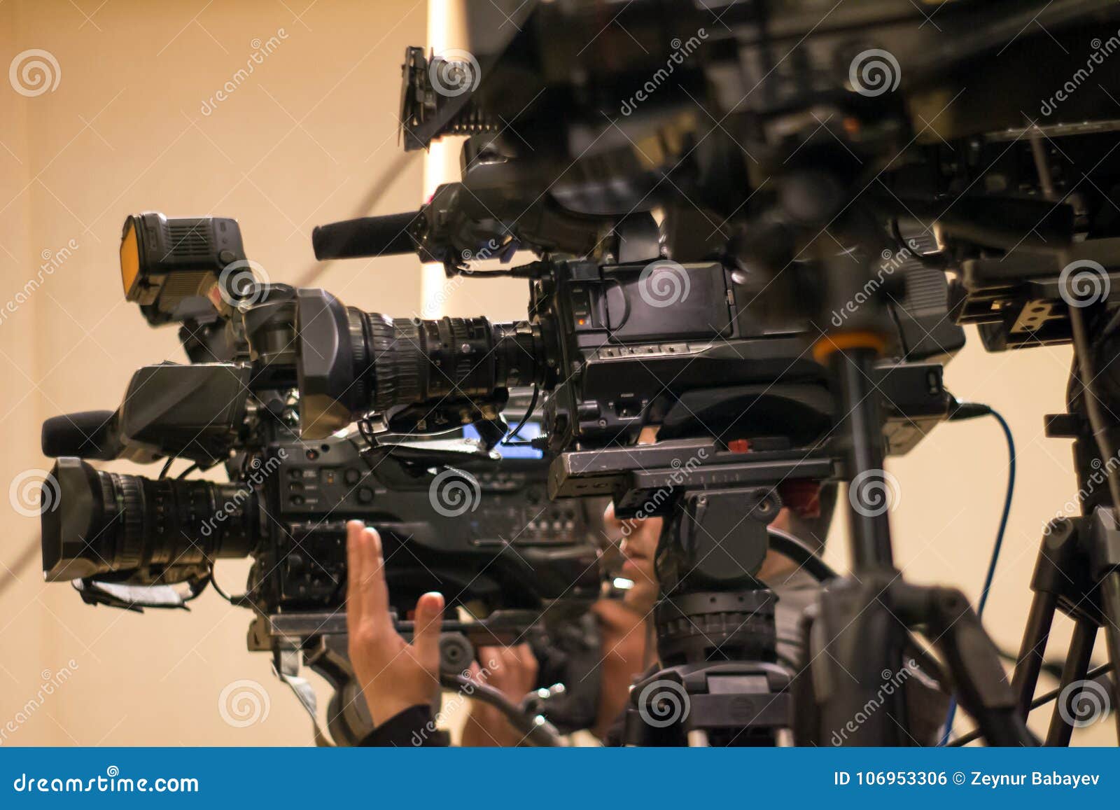 Group of Cameras Standing at Press Conference. Editorial Photo - Image ...