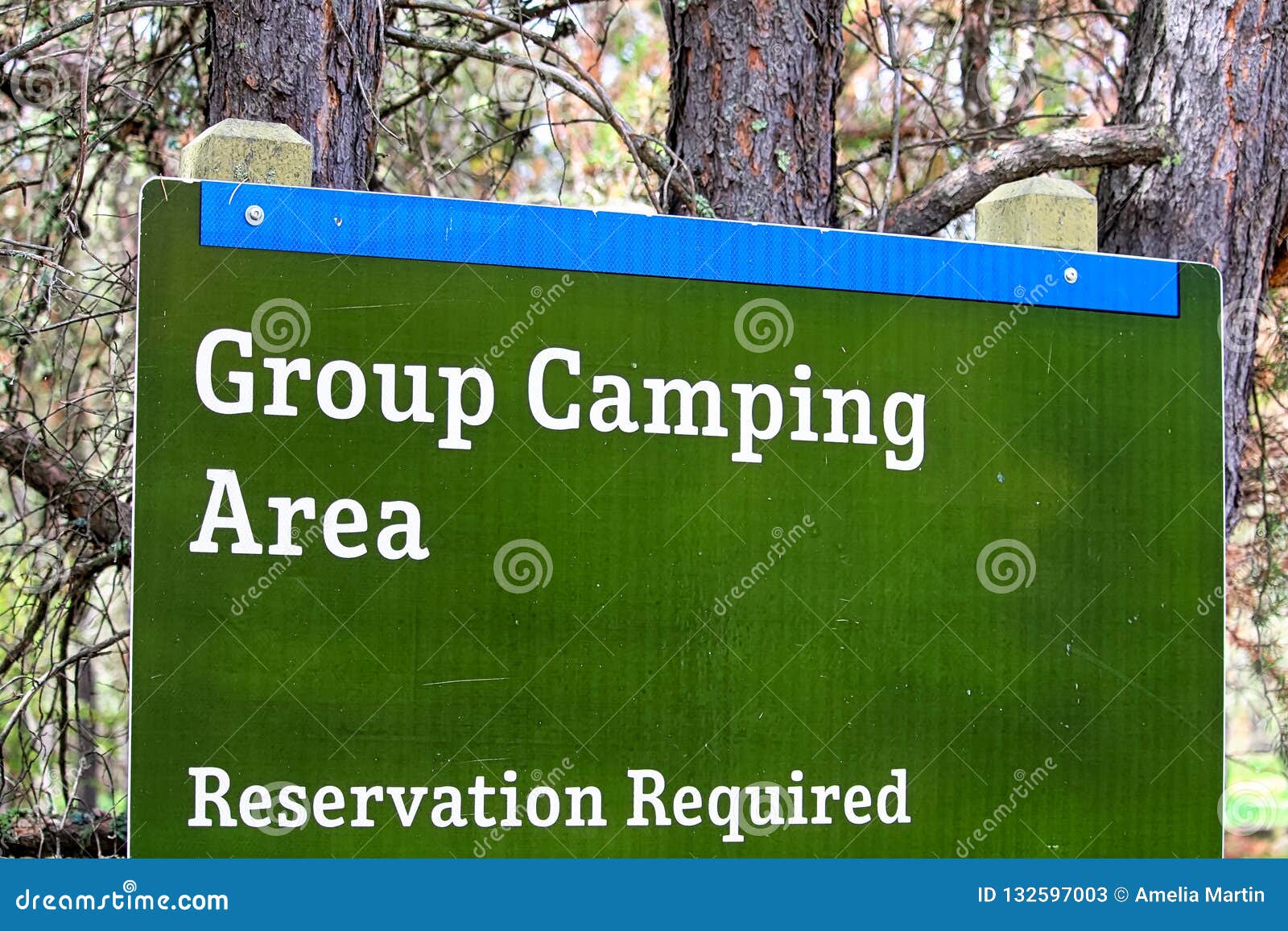 A Group Camping Area Sign Indicating Reservations are Required Stock ...