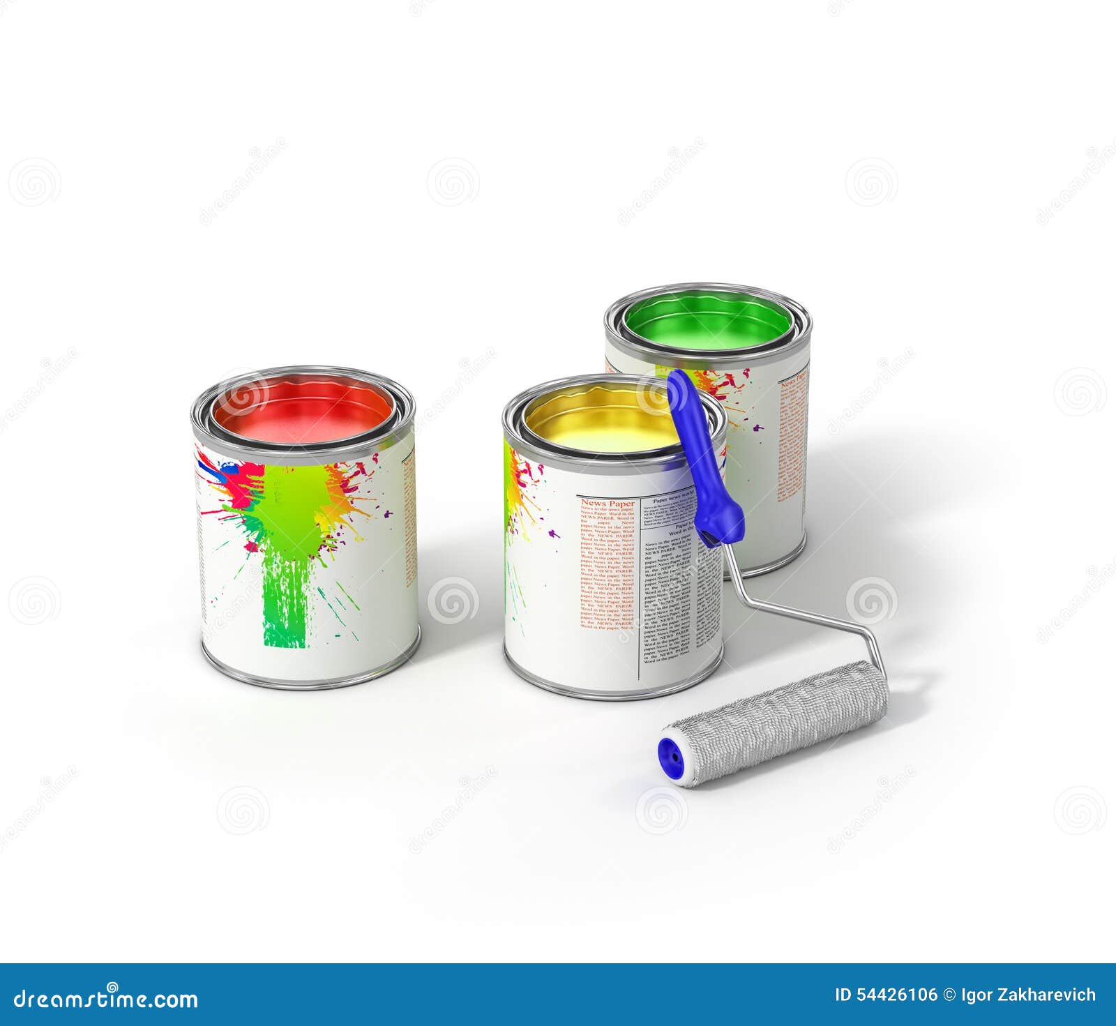 Group Of Can Paints, Roller Brush And Palette Of Colors Royalty-Free ...
