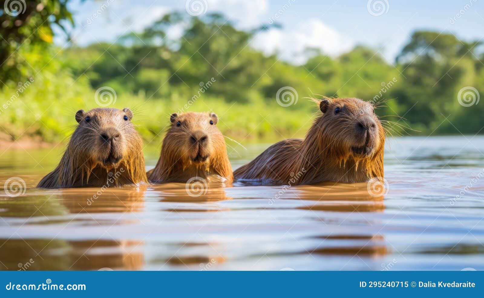 Group of capybara in water stock illustration. Illustration of bank ...