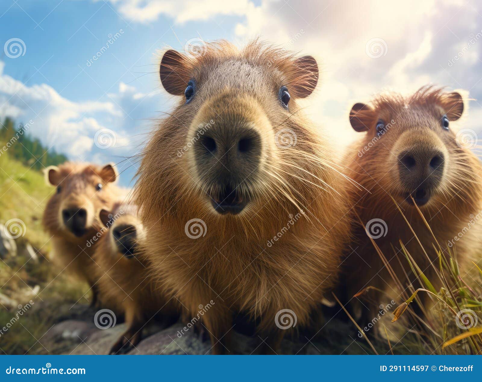 A group of capybaras stock illustration. Illustration of group - 291114597