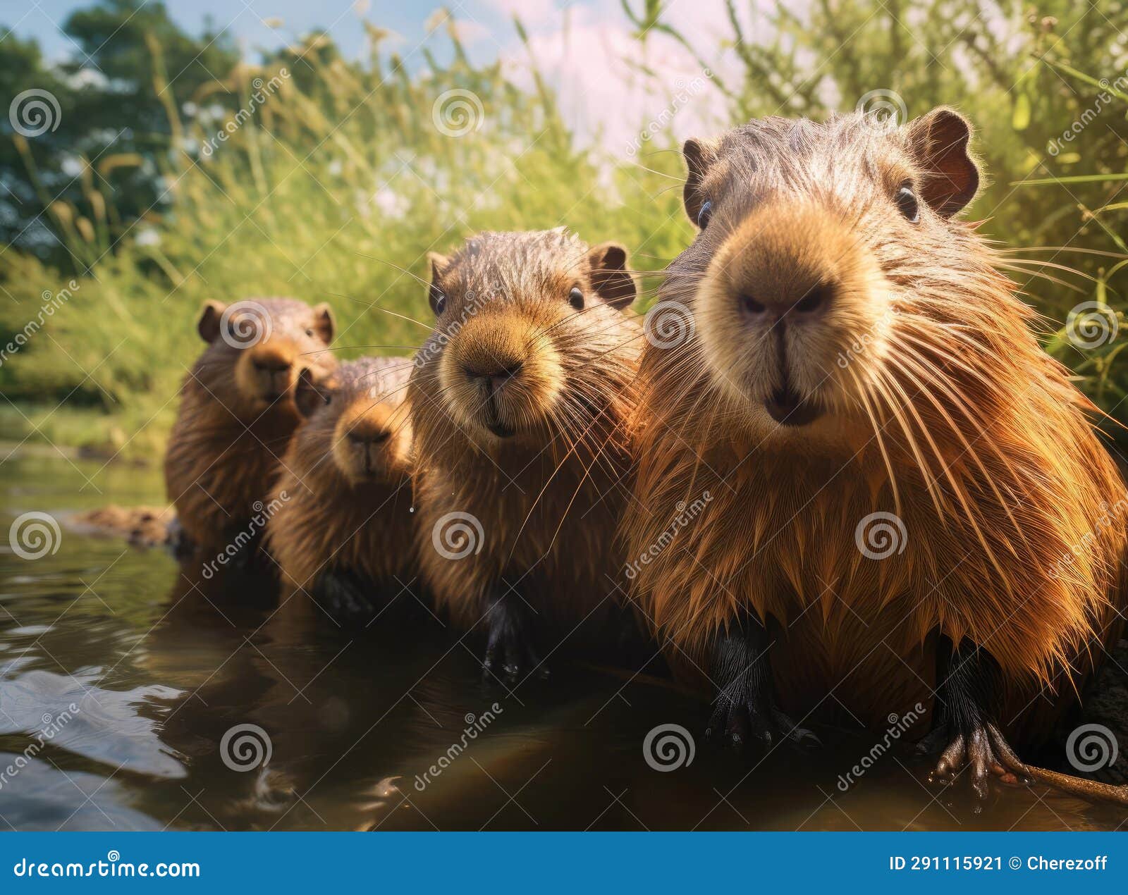 A group of capybaras stock illustration. Illustration of summer - 291115921