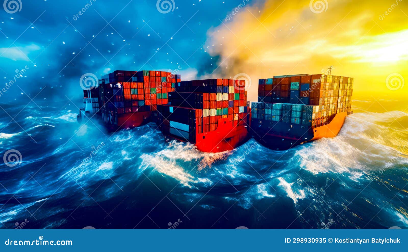 Group of Cargo Containers Floating on Top of Wave in the Ocean ...