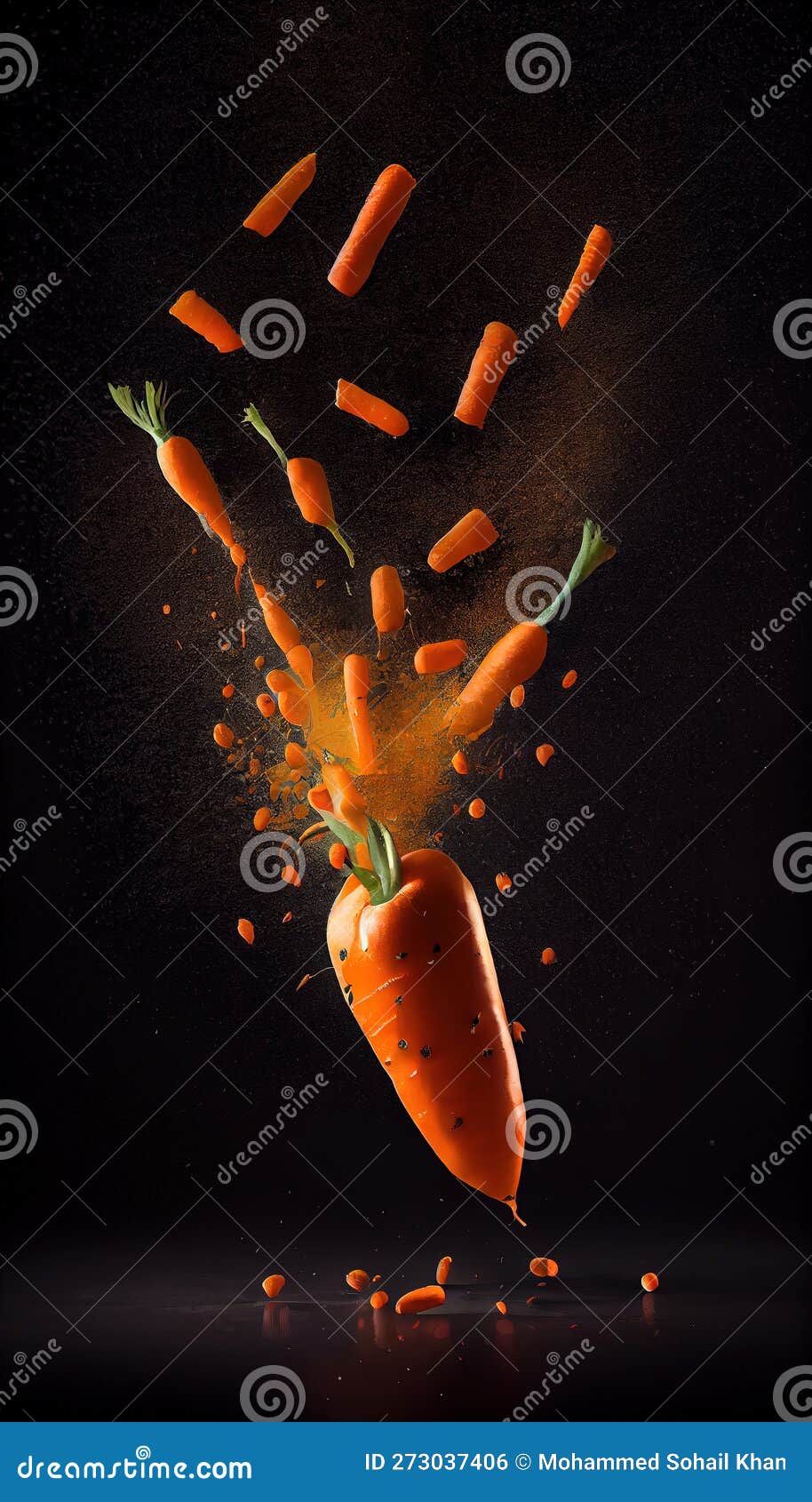Group of Carrots Vegetable Creatively Falling-Dripping Flying or ...