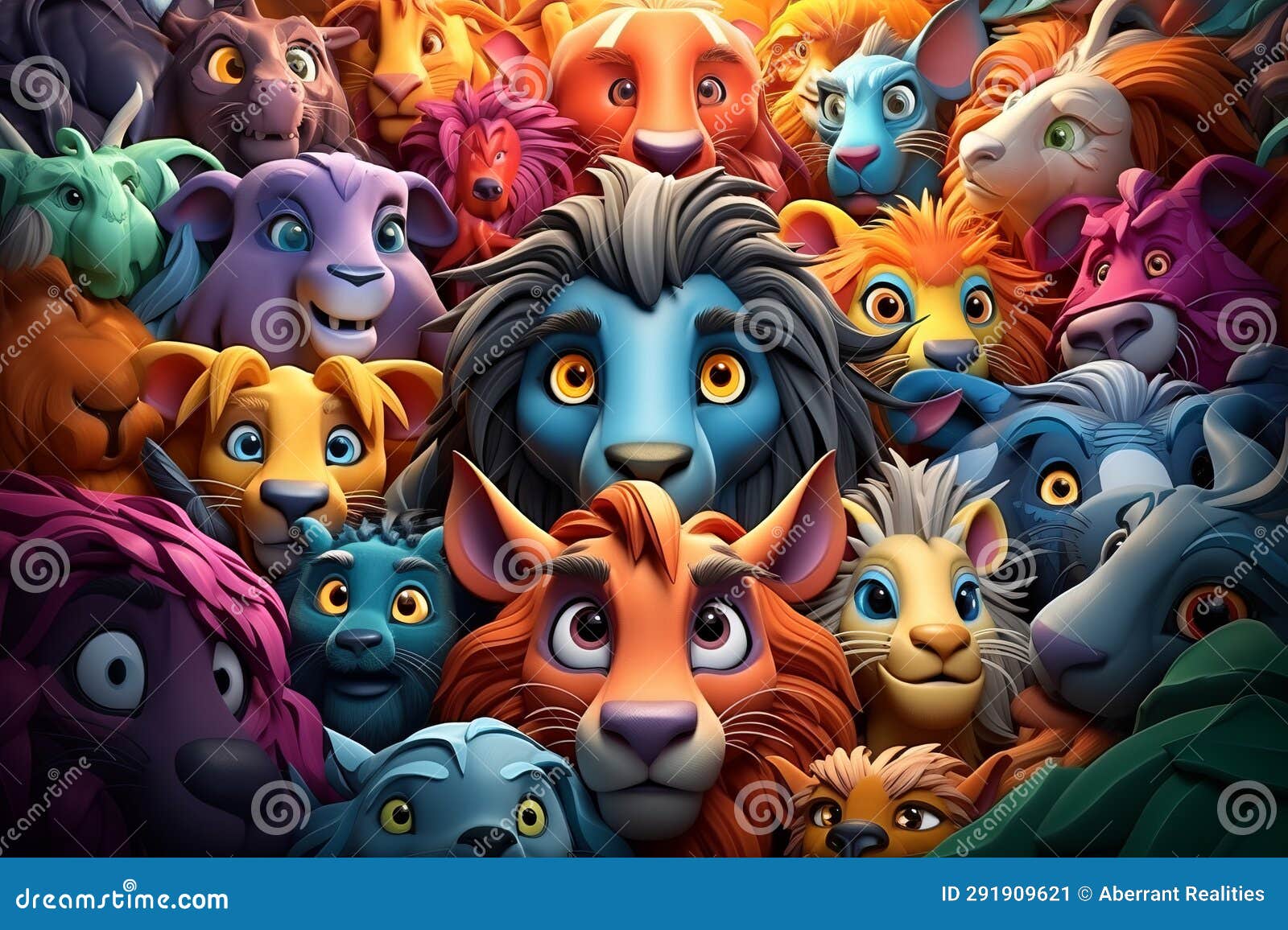 A Group of Cartoon Animals in Front of a Black Background Stock ...