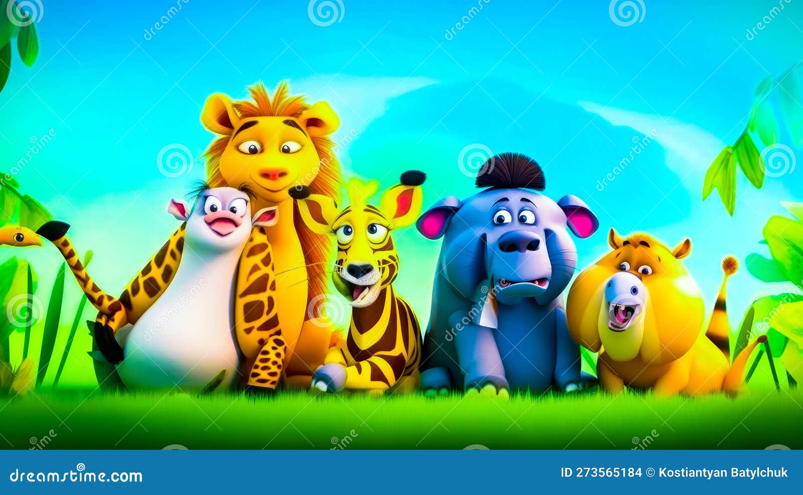 Group of Cartoon Animals Standing Next To Each Other. Generative AI ...