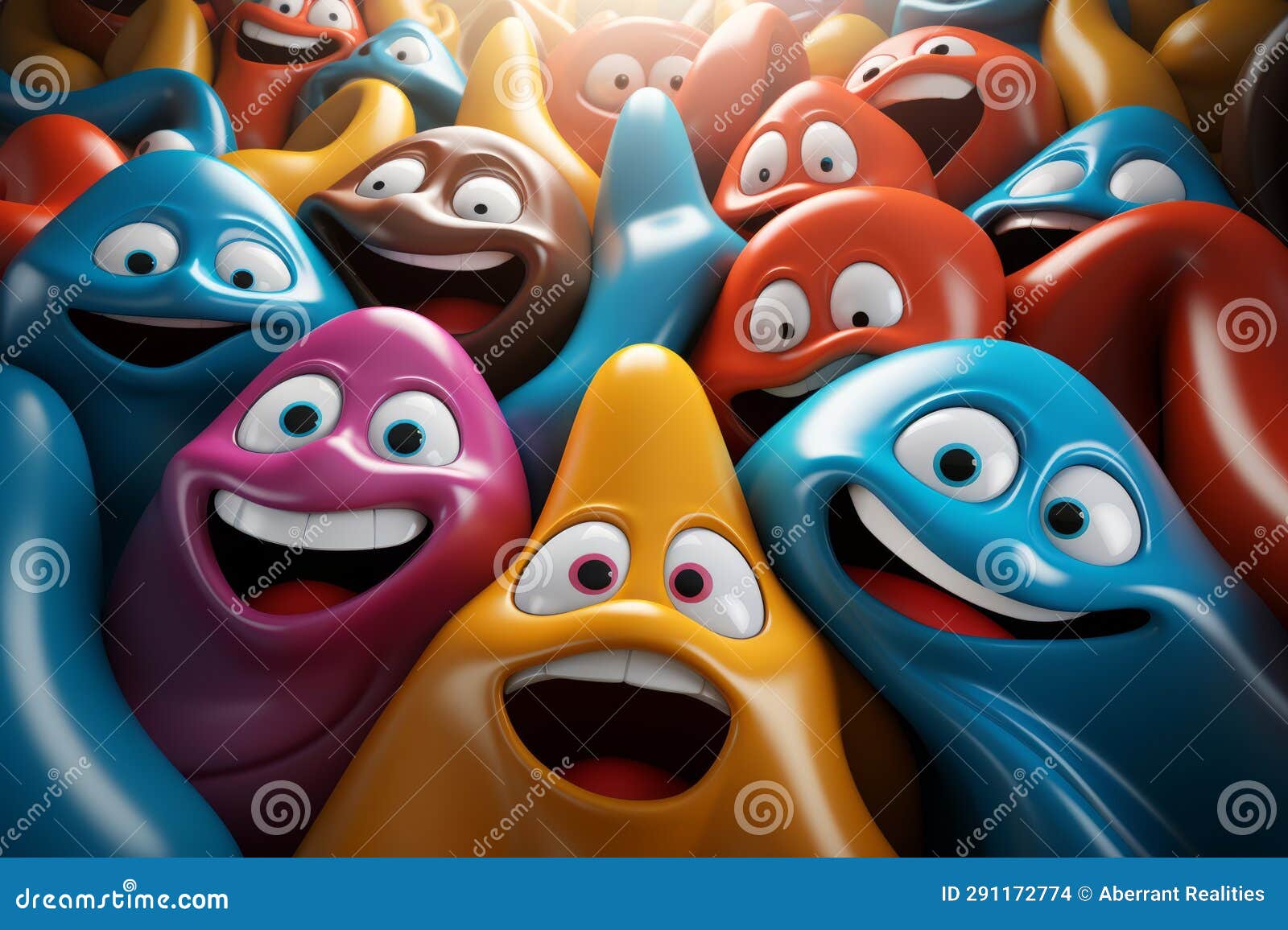 A Group of Cartoon Characters with Faces and Eyes Stock Illustration ...