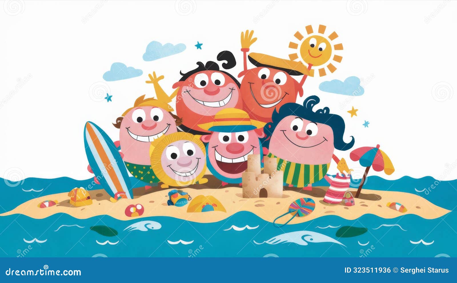 A Group of Cartoon Characters are Standing on a Beach, AI Stock Photo ...