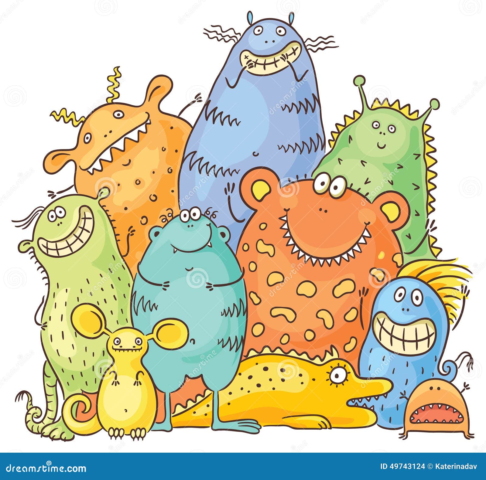 Group Of Cartoon Colorful Monsters Stock Vector Illustration Of