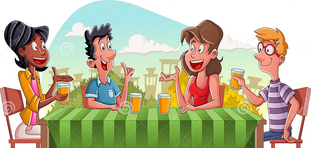 Group of Cartoon People Sitting at Table. Stock Vector - Illustration ...