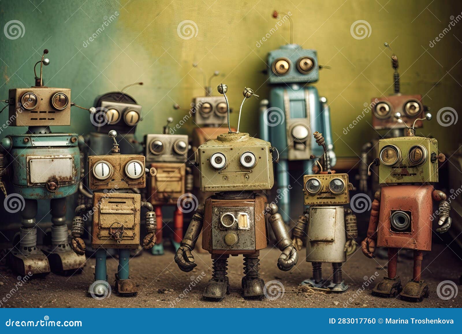 Group of cartoon robots. stock illustration. Illustration of computer ...