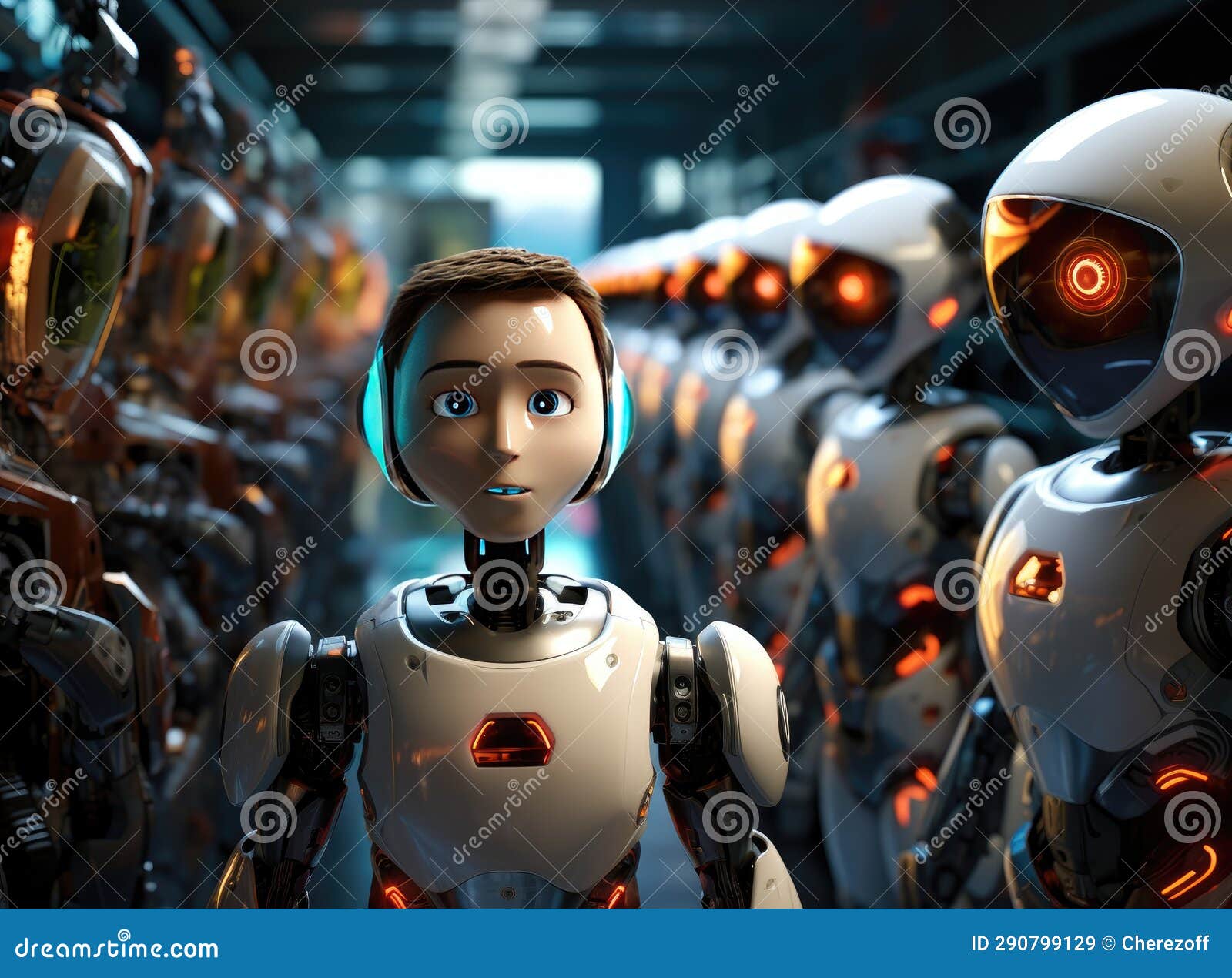 A group of cartoon robots stock illustration. Illustration of ...