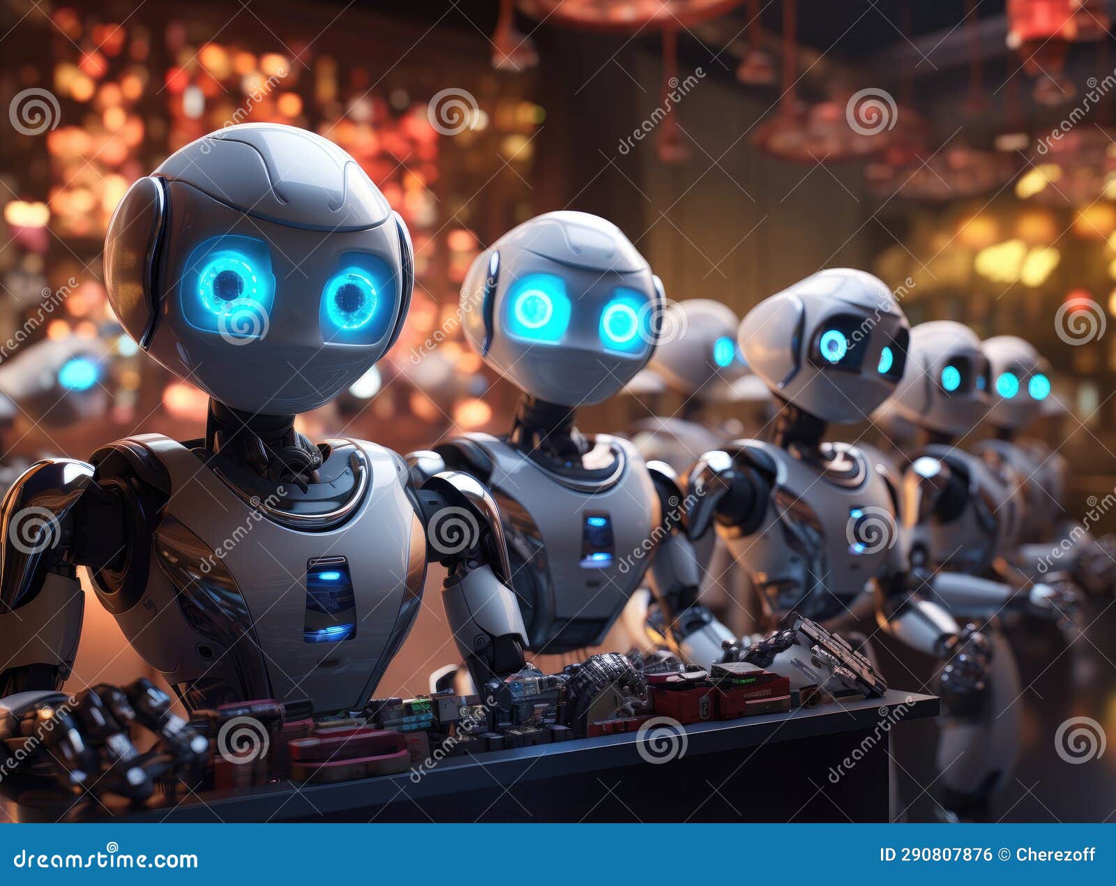 A group of cartoon robots stock illustration. Illustration of graphic ...