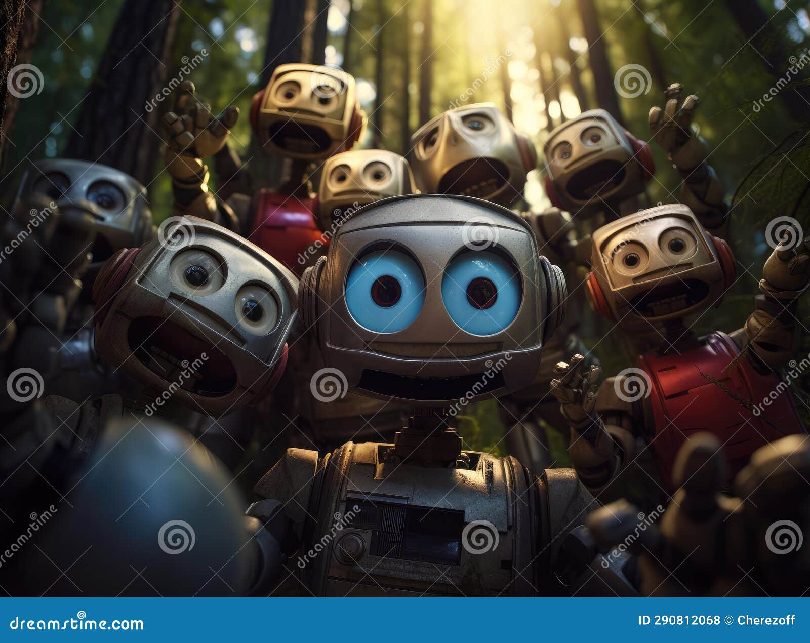 A group of cartoon robots stock illustration. Illustration of ...