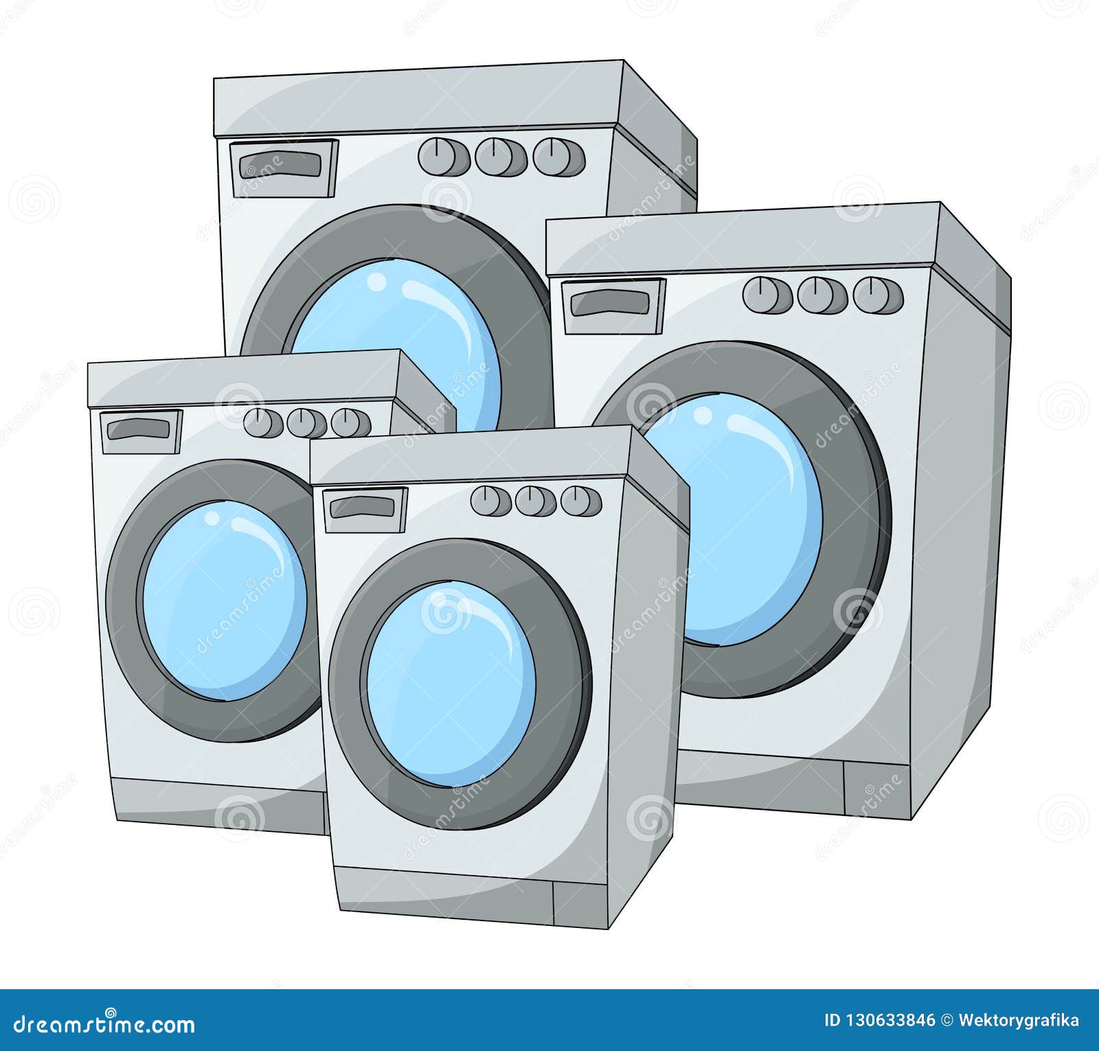 Group of Cartoon Washing Machine Design Isolated on White Backgr Stock ...