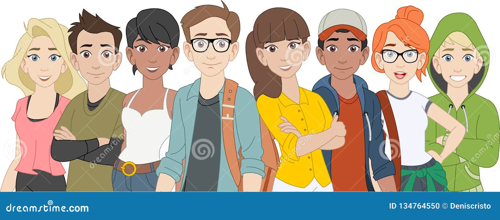 Group of Cartoon Young People. Teenagers Stock Vector - Illustration of ... Group of Cartoon Young People. Teenagers Stock Vector - Illustration of ...