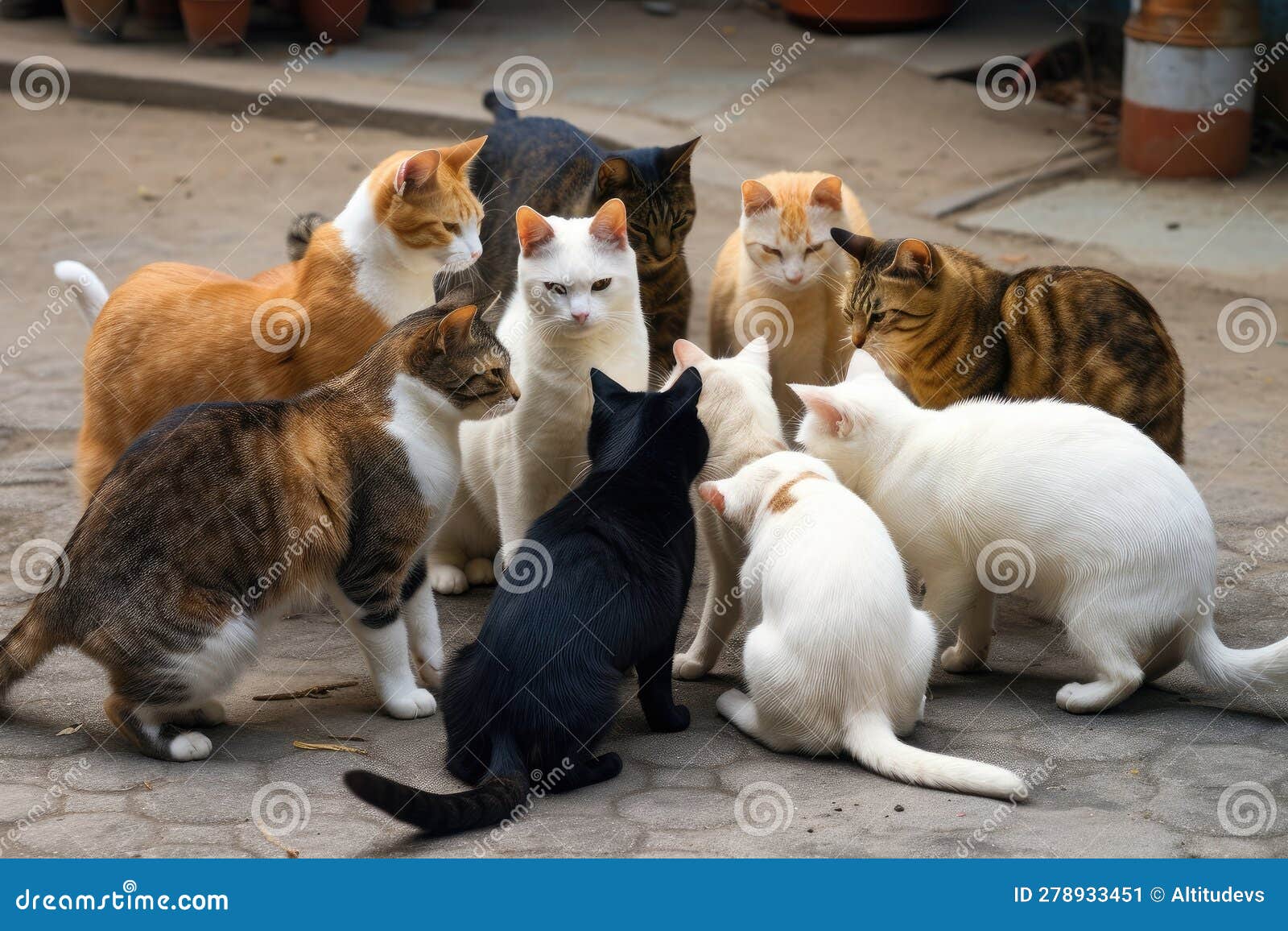 A Group of Cats in a Circle, Looking at Each Other Stock Illustration ...