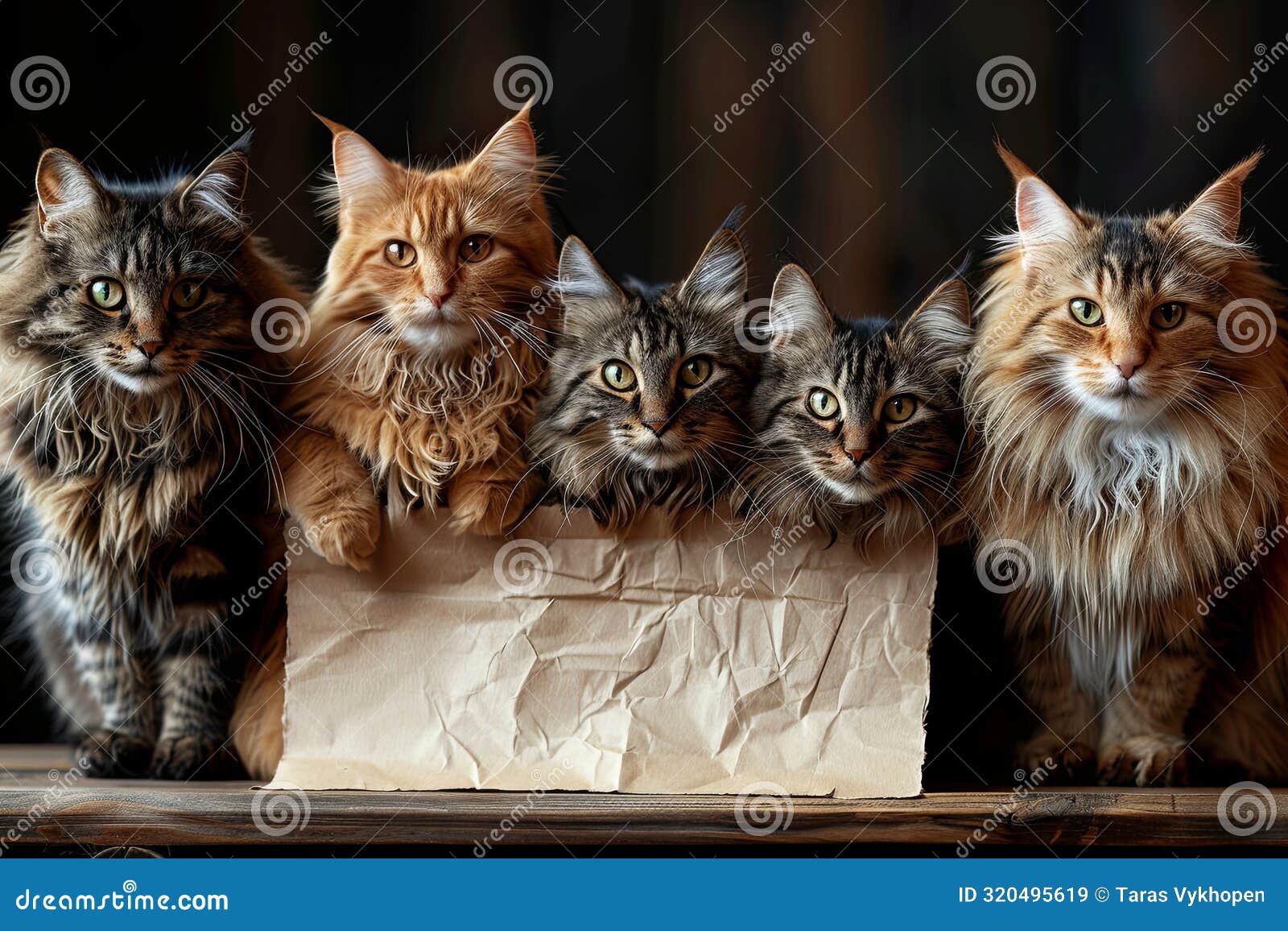 A Group of Cats Holding Craft Paper. Empty Space for Text Advertisement ...