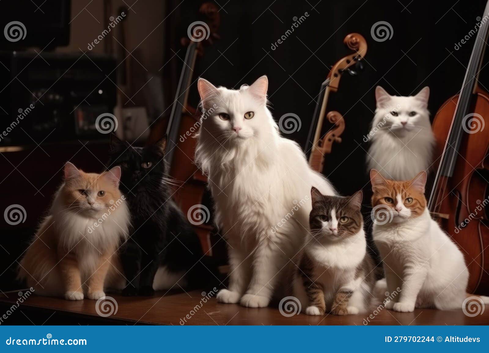Group of Cats Playing String Instruments in a Classical Orchestra Stock ...