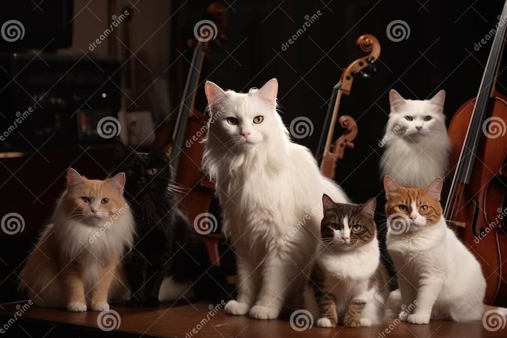 Group of Cats Playing String Instruments in a Classical Orchestra Stock ...