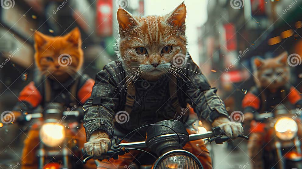 A Group of Cats Riding on Motorcycles Stock Photo - Image of generated ...