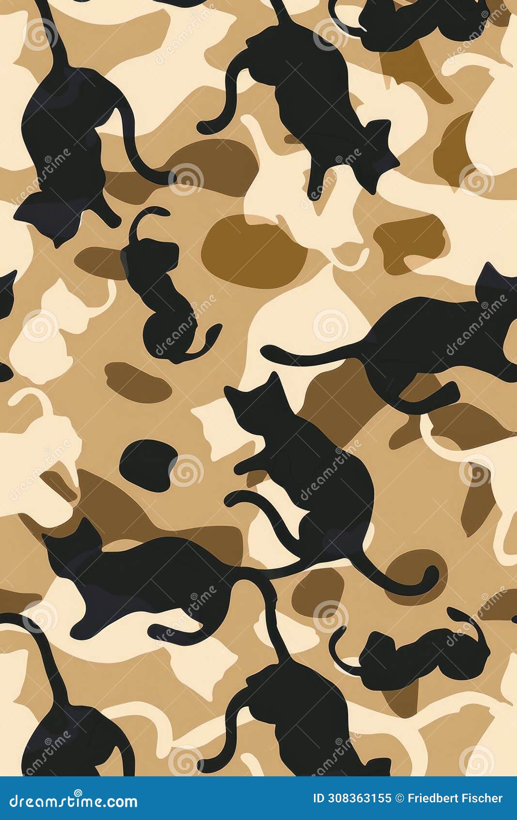 A Group of Cats Running Across a Camouflage Pattern Stock Illustration ...