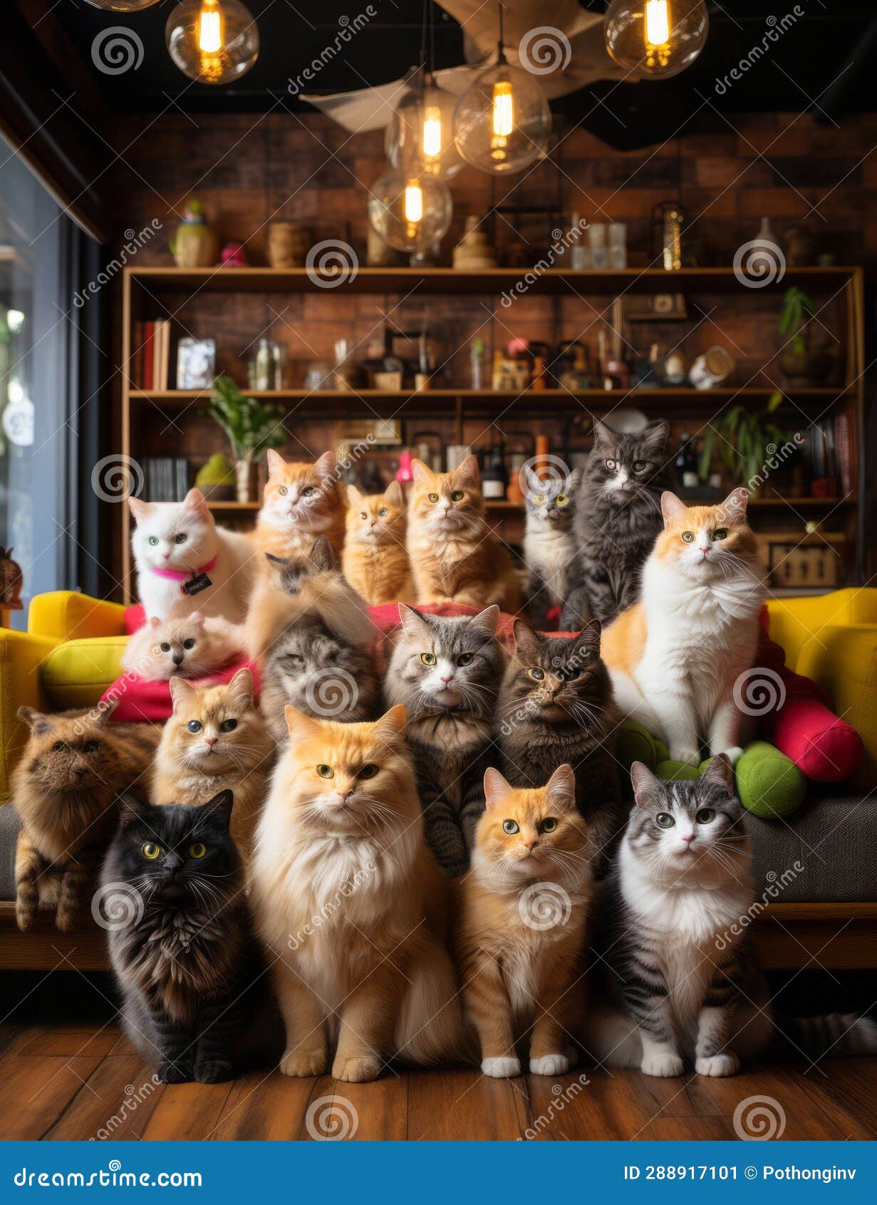 Group of Cats Sitting in a Row and Looking at the Camera Stock Image ...