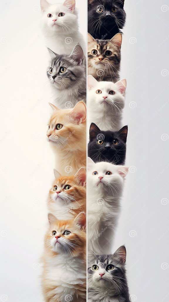 Group of Cats Standing in a Row Stock Illustration - Illustration of ...
